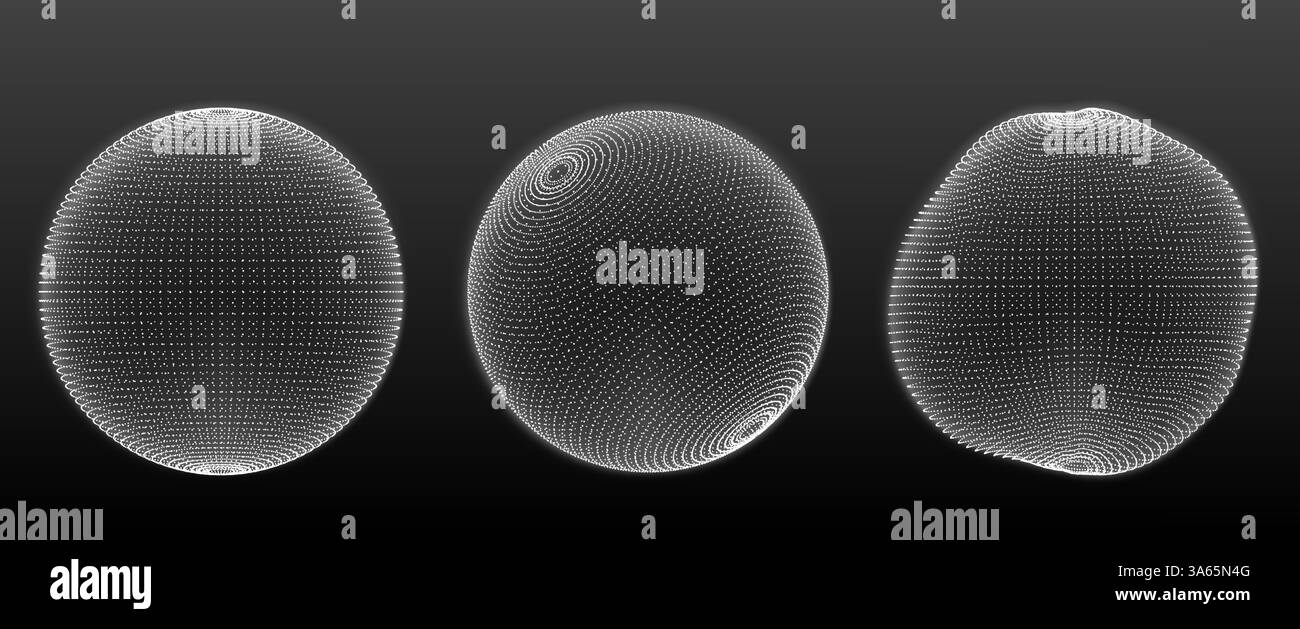 Sphere particle dot wireframe compositions - radial circular mesh graphics, illuminated globe ...