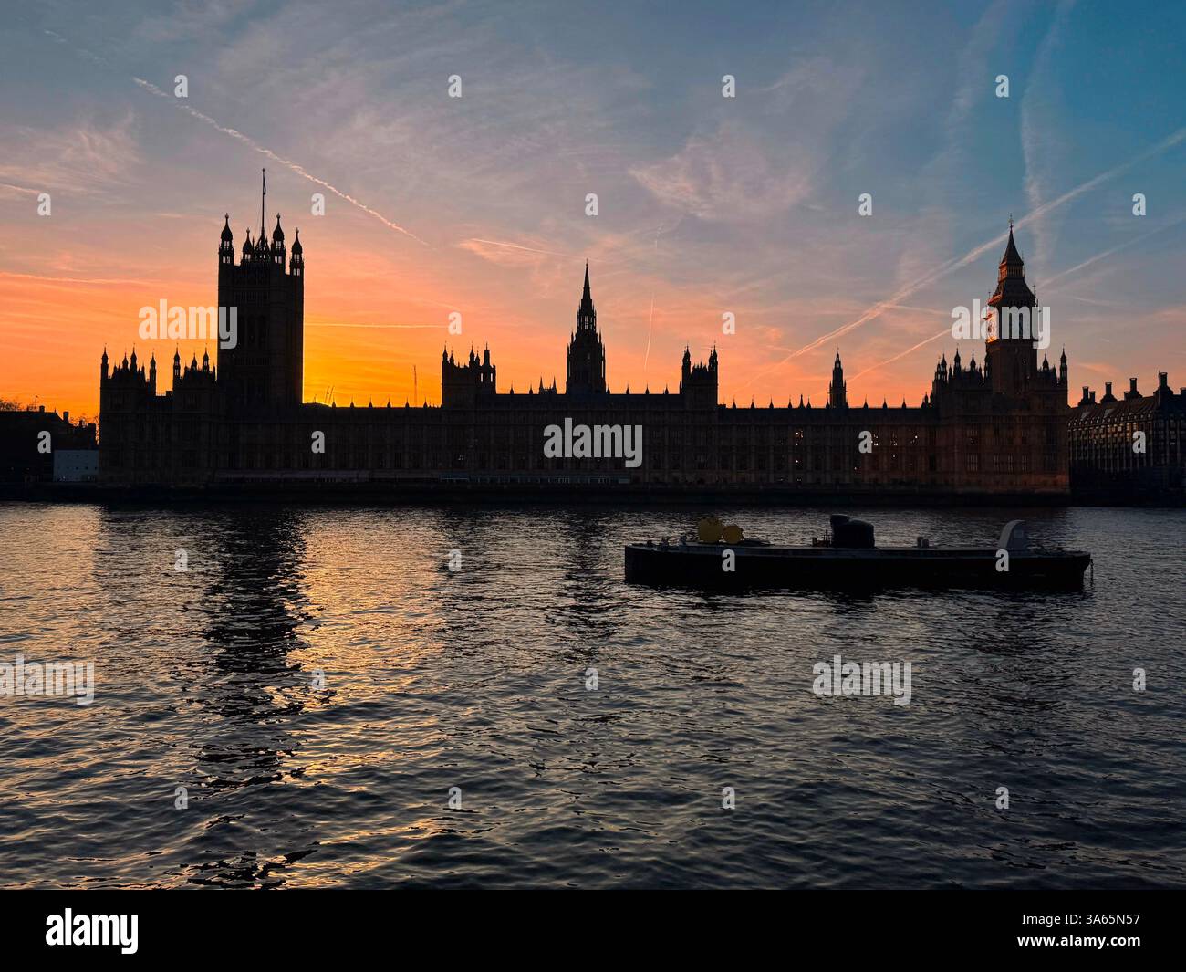 8 March 2025 - London, England: Sunset over the Houses of Parliament ...