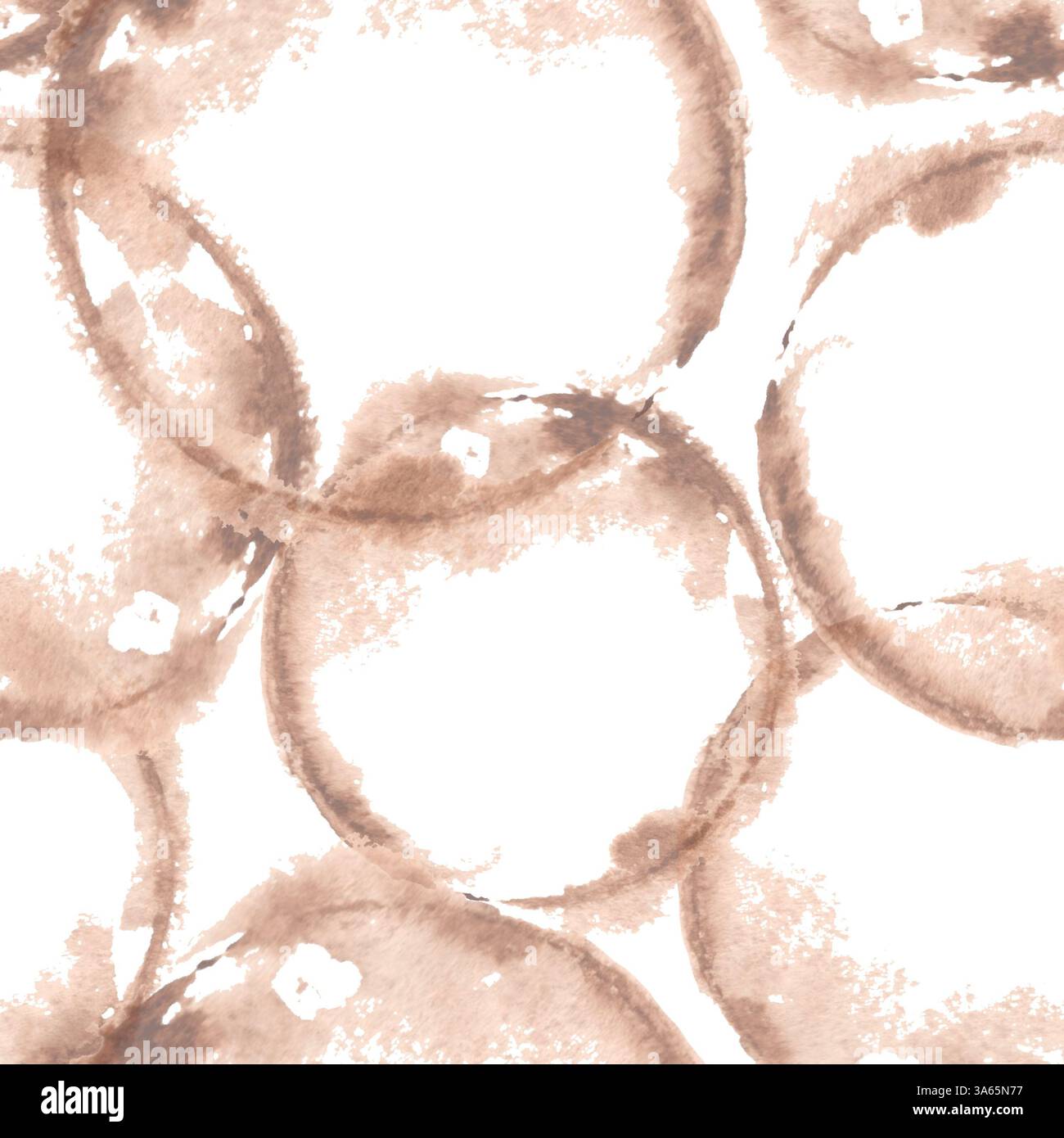 Round mark from a coffee cup, paint splashes. Seamless pattern. Watercolor hand drawn ...