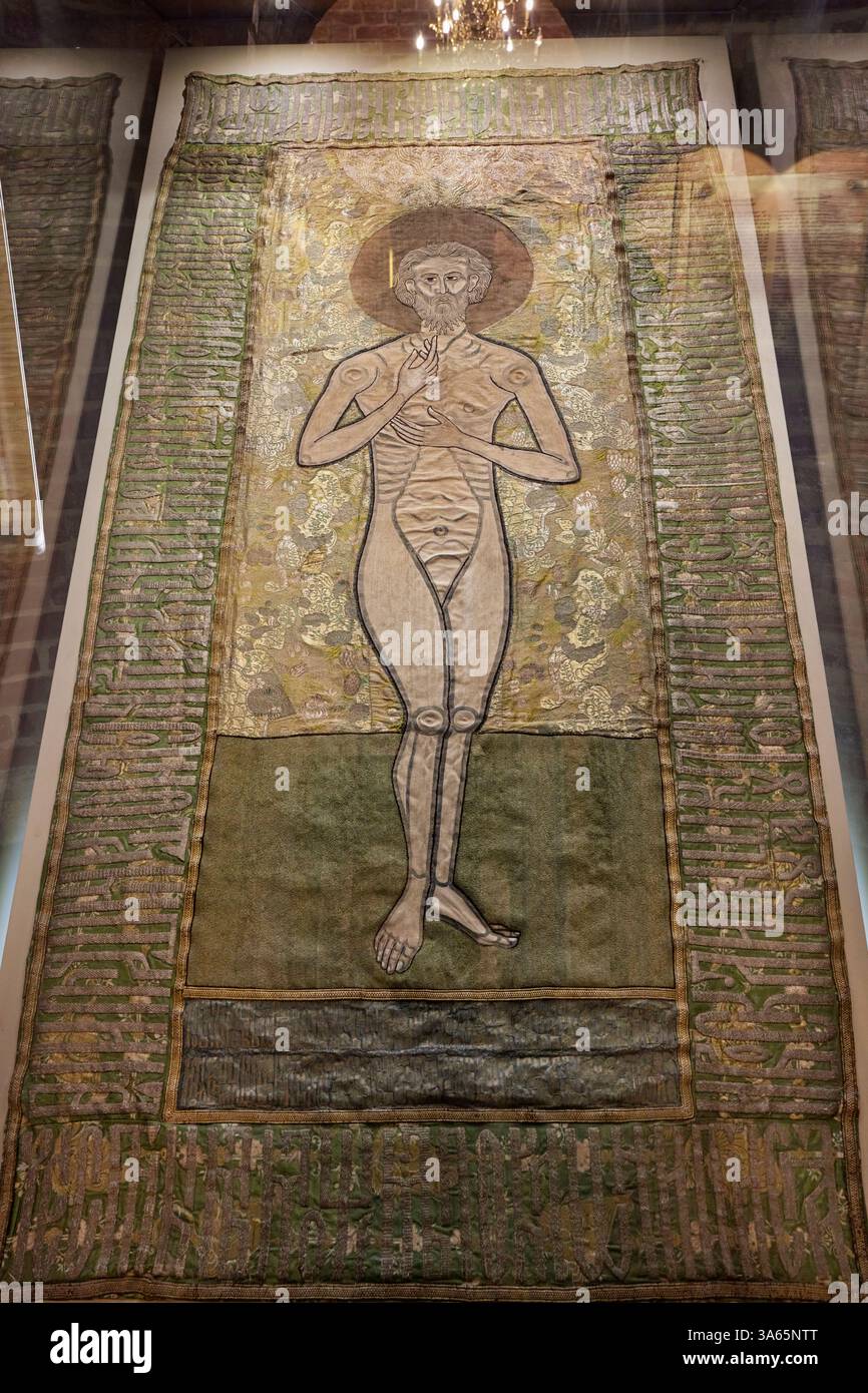 Close up of original pall for the shrine of Basil the Blessed displayed ...