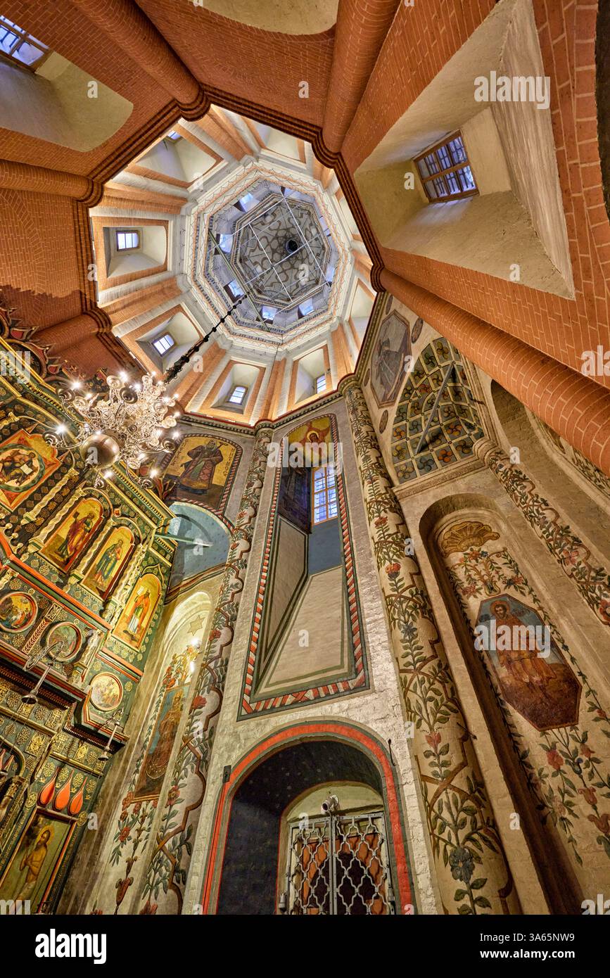 A view from below of the central tower with tented roof at the Church ...