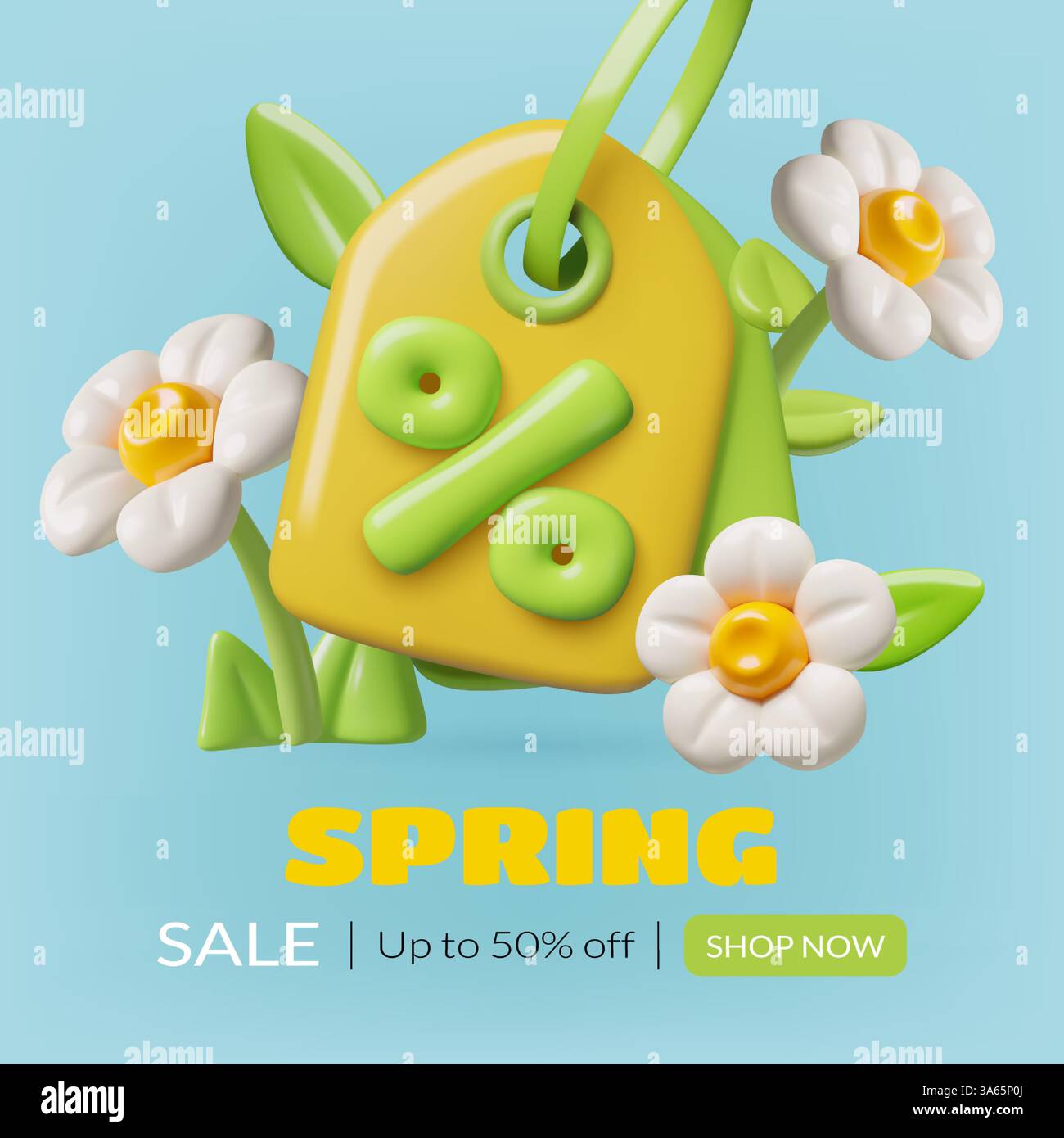 3d Spring sale banner design with price tag, percentage sign and ...