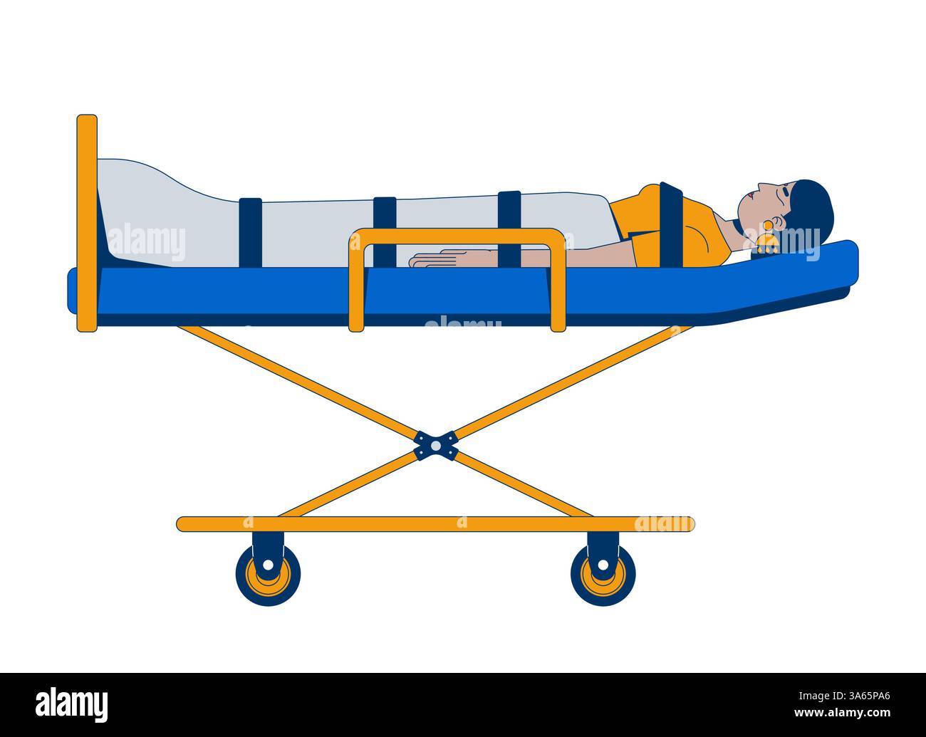 Indian woman patient lying on paramedic stretcher 2D cartoon character ...