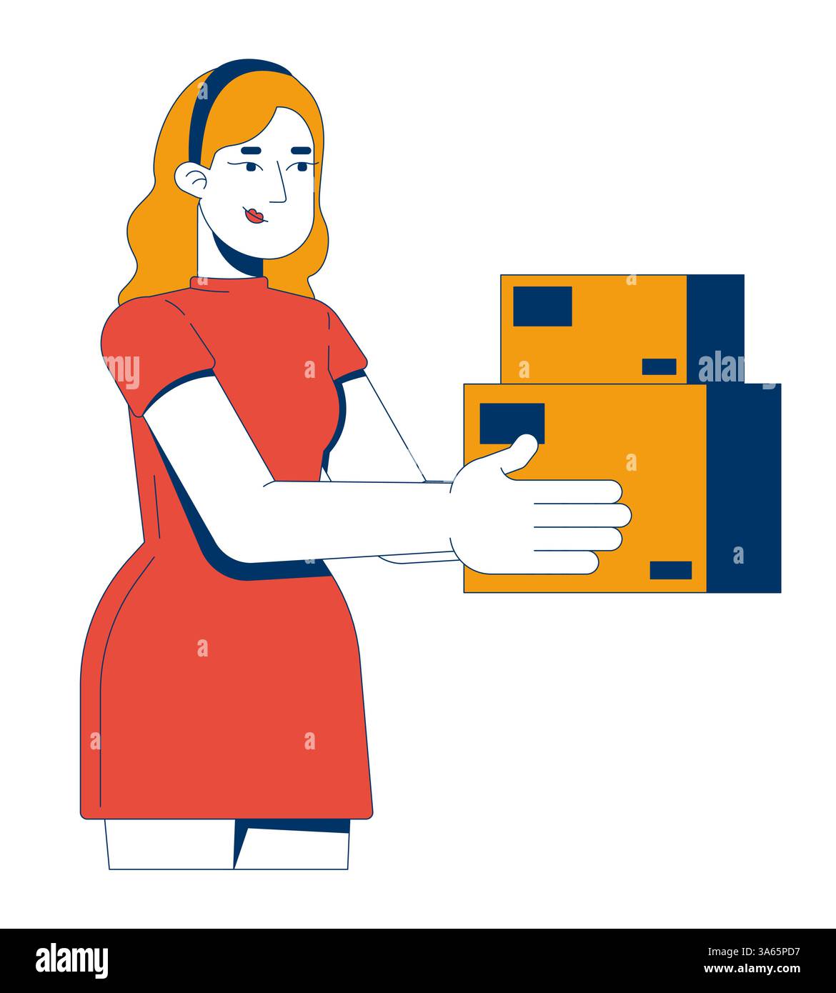 Blonde woman customer receiving parcel delivery 2D cartoon character ...