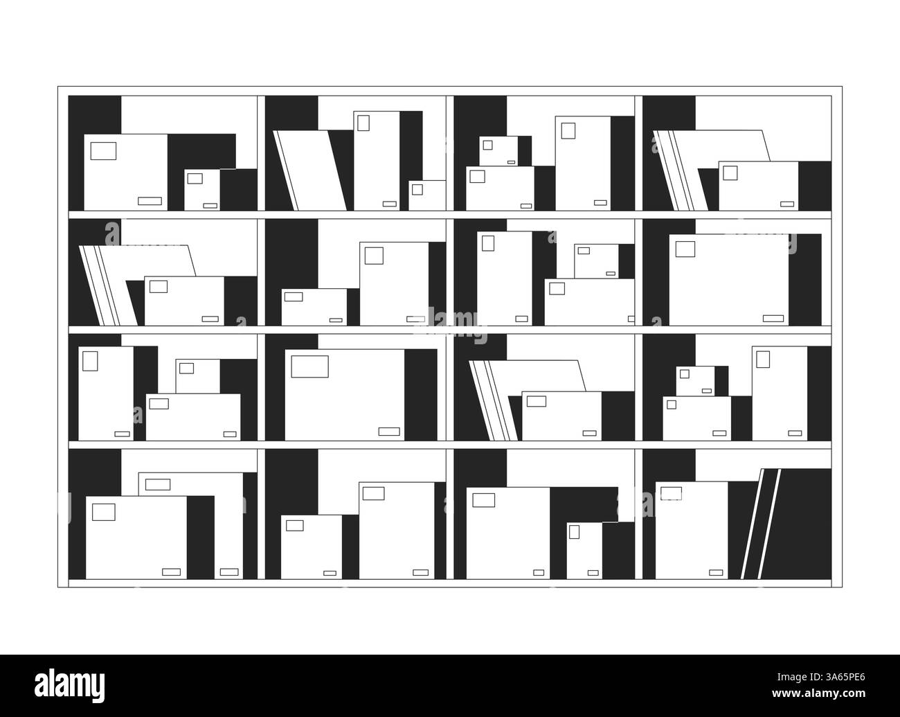 Storage shelves with boxes and documents 2D line object Stock Vector ...