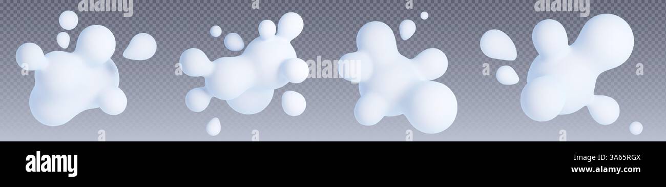 3d blob shapes in white soft style - abstract fluid formations. Organic ...