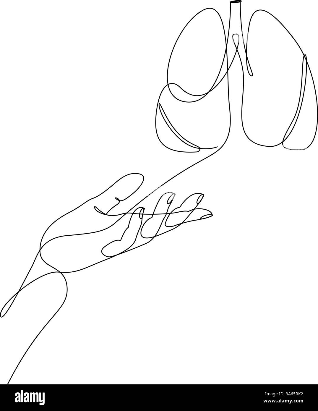 Hand holding lungs continuous one line drawing. Single line organ ...