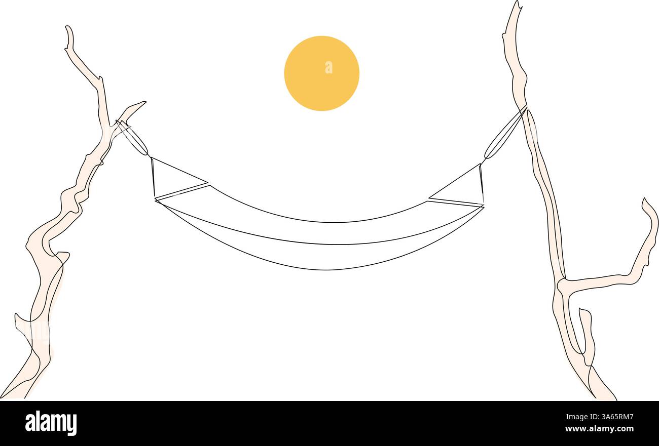 Hammock hung on trees one line drawing. Vector illustration, editable ...