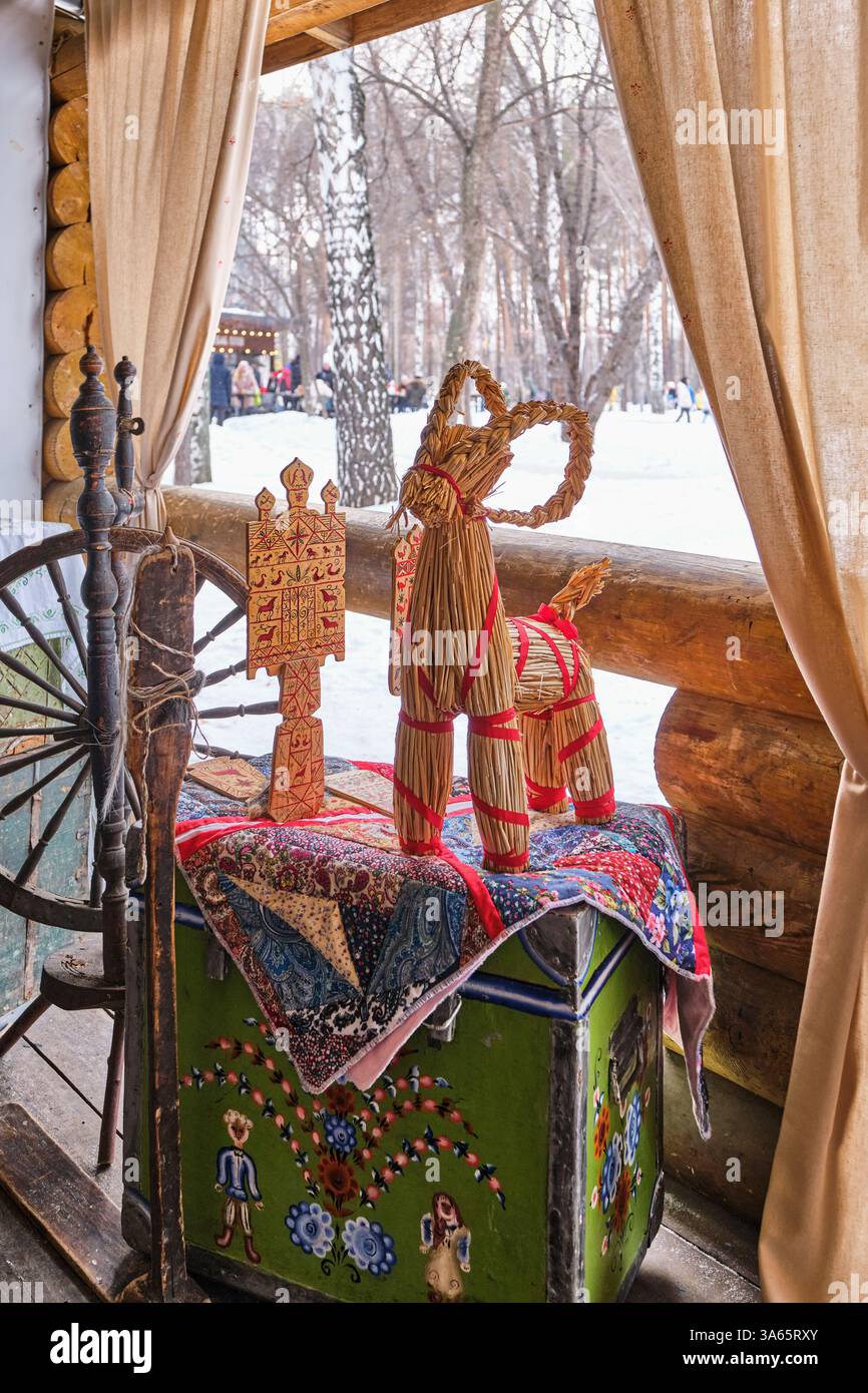 Yekaterinburg, Russia - March 2, 2025: Traditional Slavic straw crafts ...