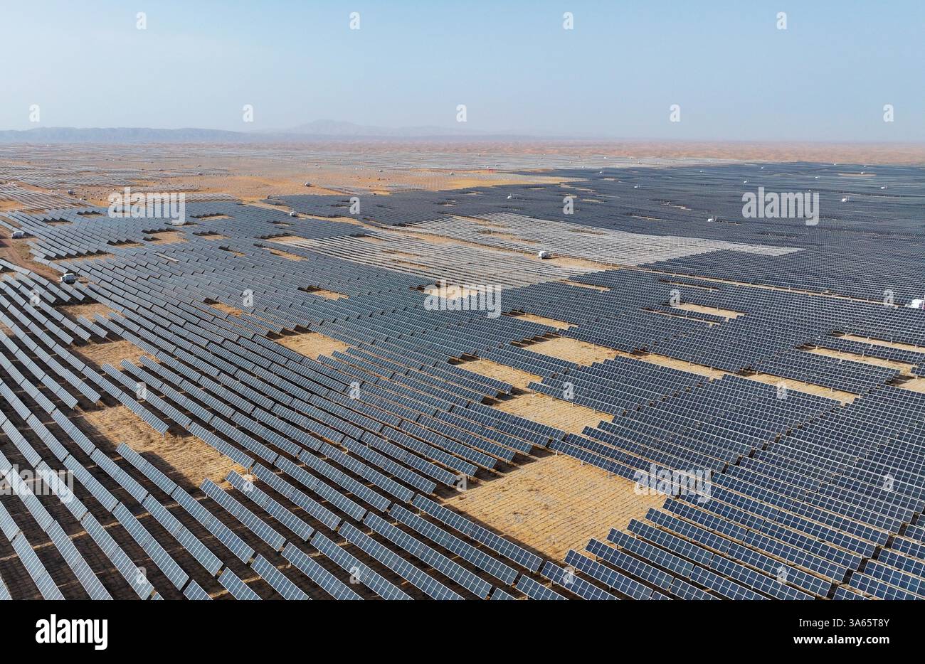 Aerial view of the construction site of a photovoltaic power station in ...