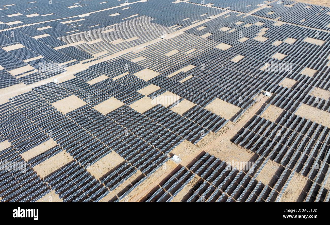 Aerial view of the construction site of a photovoltaic power station in ...