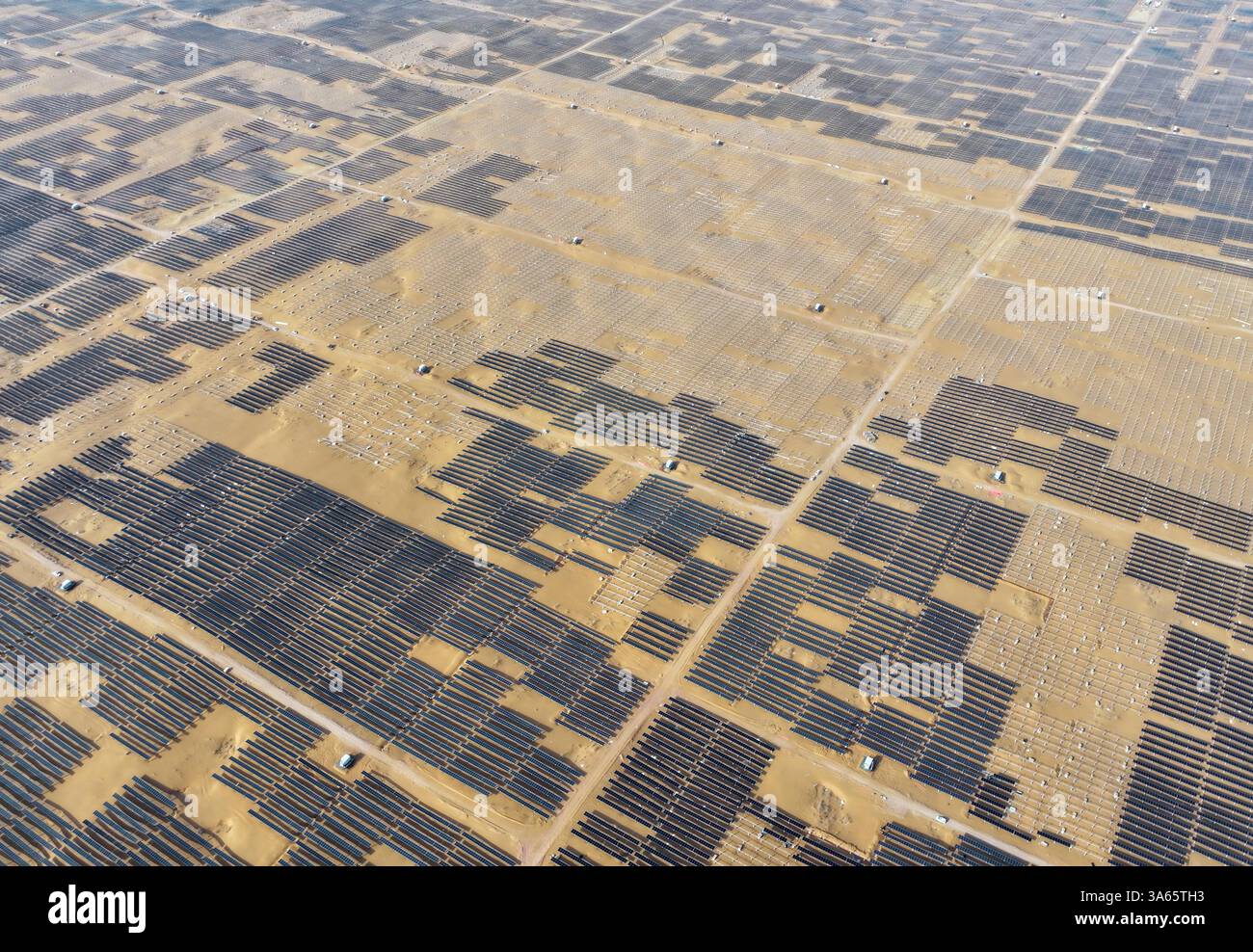 Aerial view of the construction site of a photovoltaic power station in ...