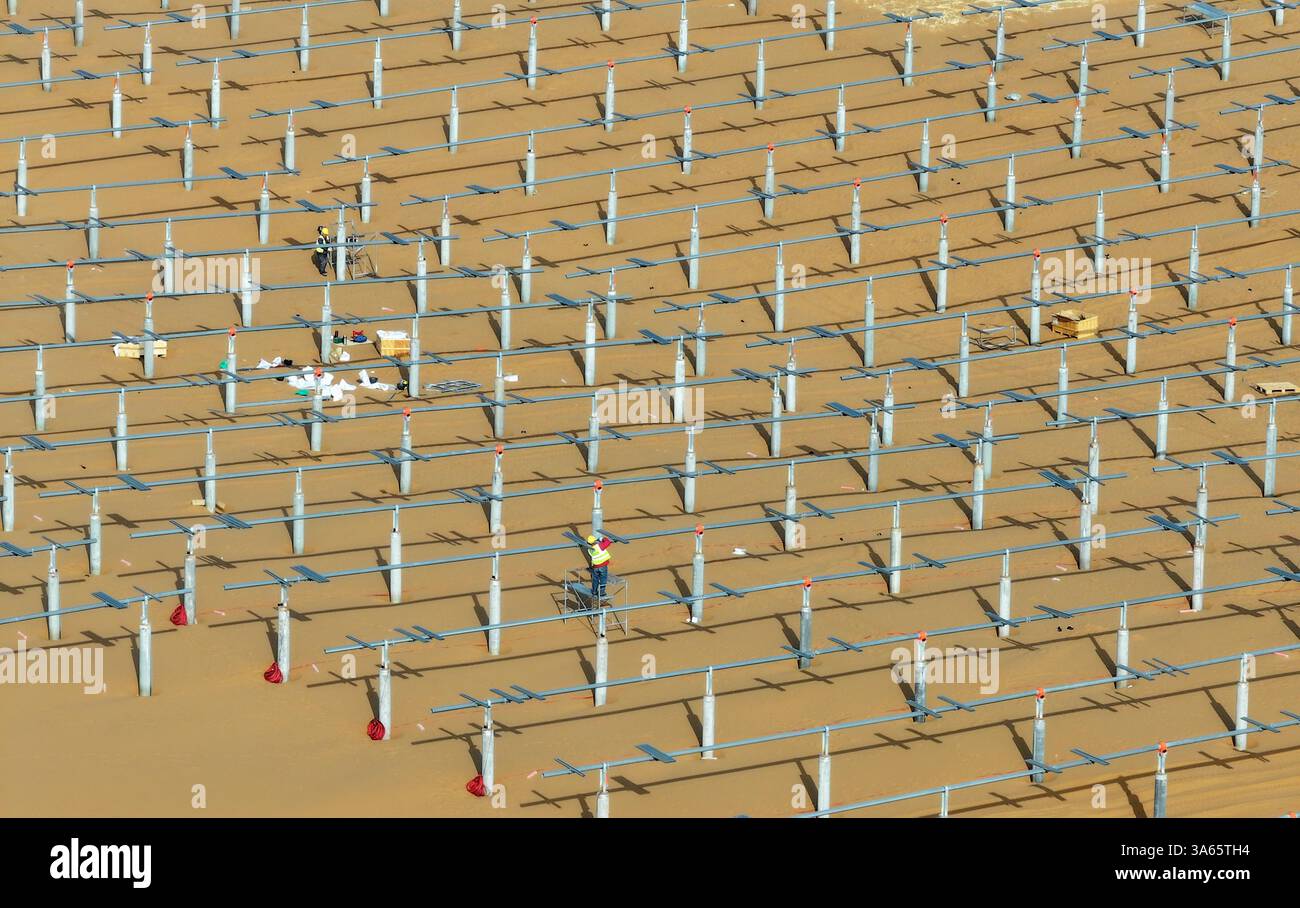 Aerial view of the construction site of a photovoltaic power station in ...