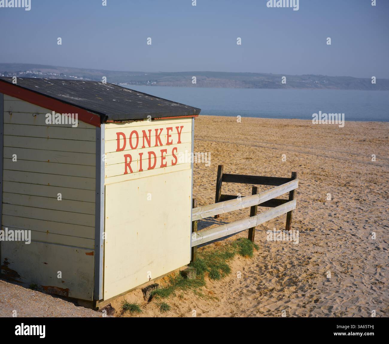 Donkey Rides hut on the beach at Weymouth, Dorset, England Stock Photo ...