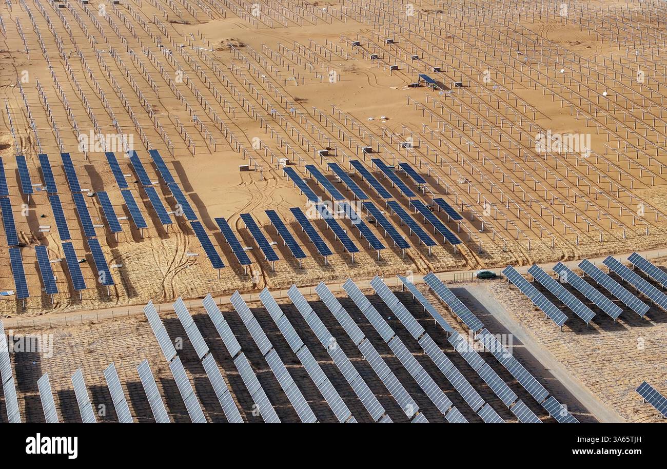 Aerial view of the construction site of a photovoltaic power station in ...