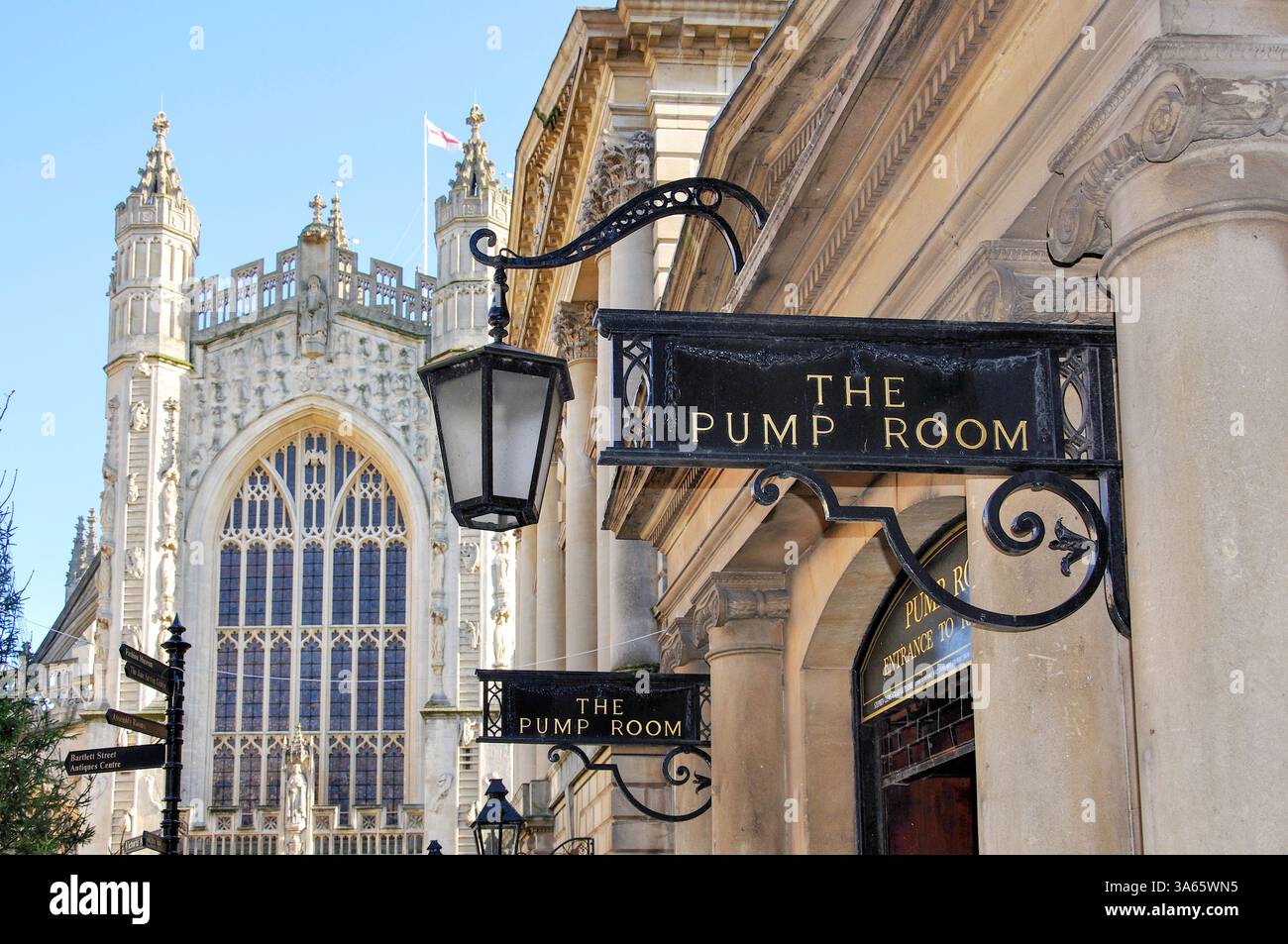 The Pump Room signs, The Roman Baths, Bath, Somerset, England, United ...