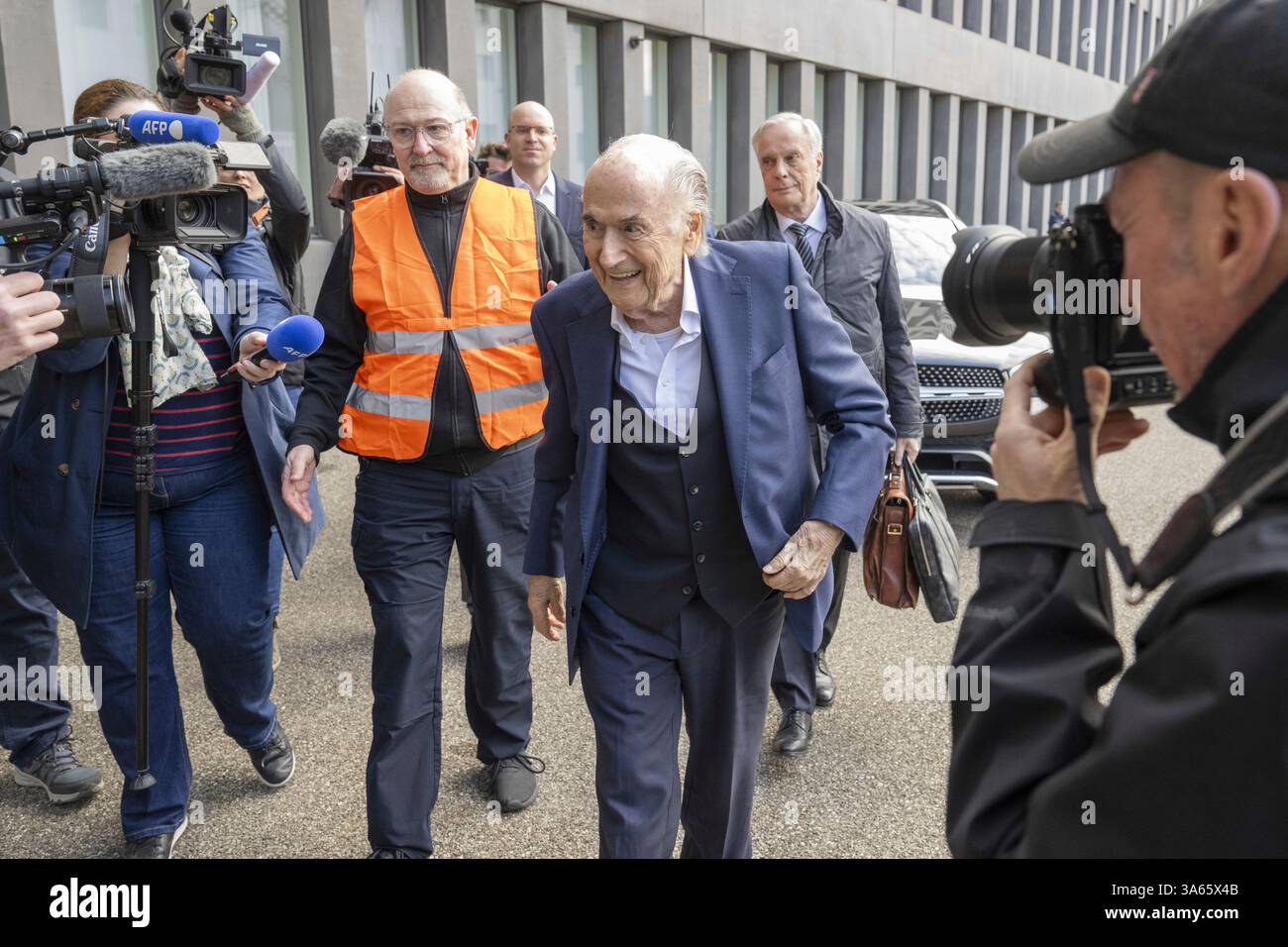 Former Fifa President, Sepp Blatter, arriving to the verdict at the special appeals court, in ...