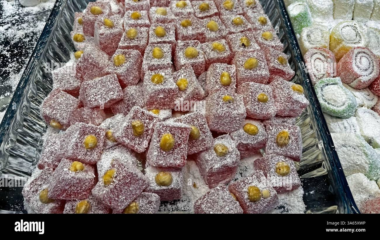 Turkish delight on display for sale at a market stall Stock Photo - Alamy