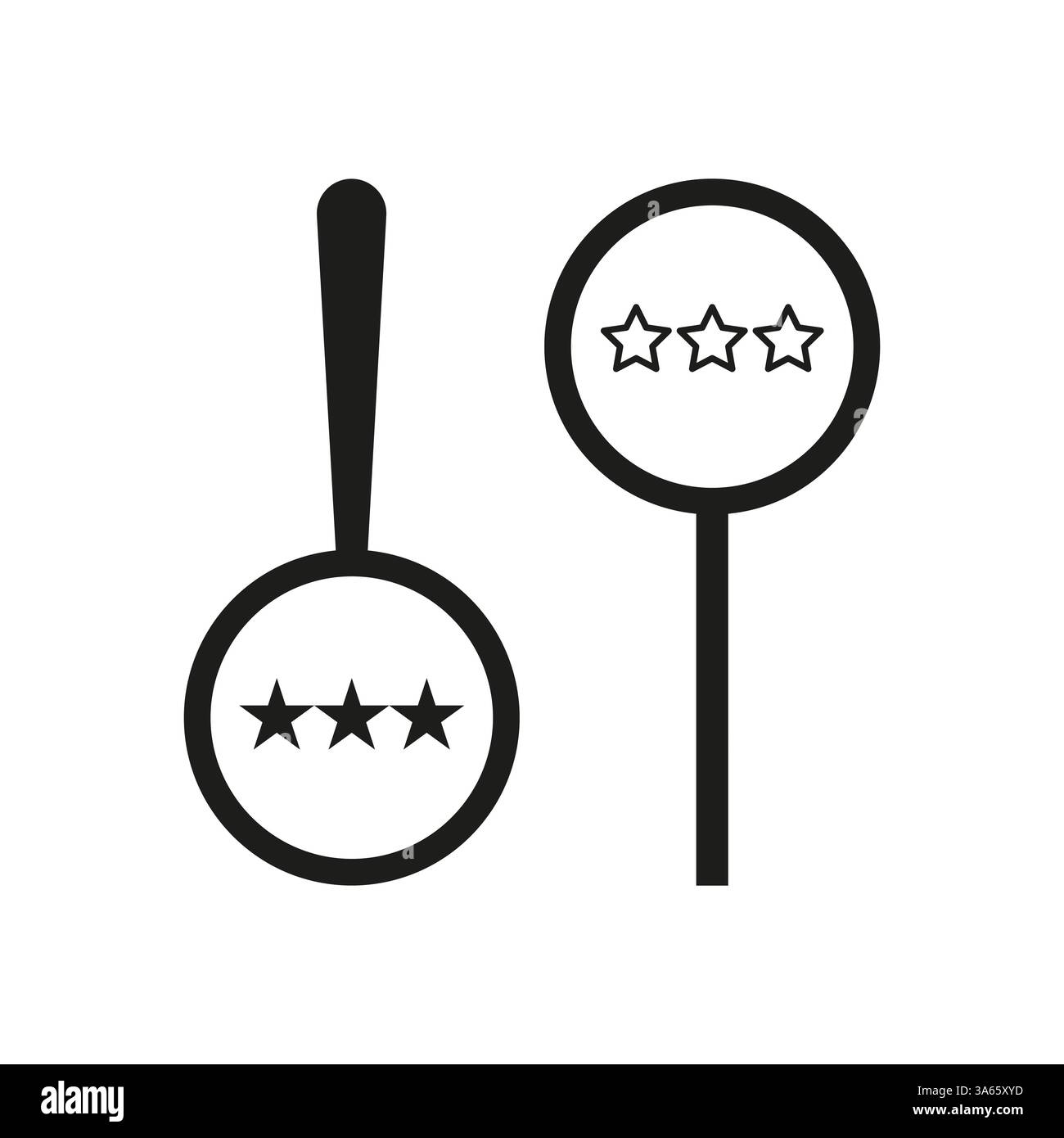 Rating magnifier icons. Star evaluation symbols. Black and white design ...
