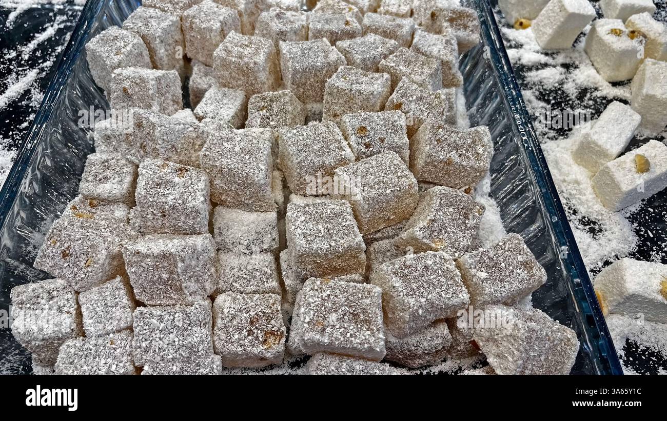 Turkish delight on display for sale at a market stall Stock Photo - Alamy