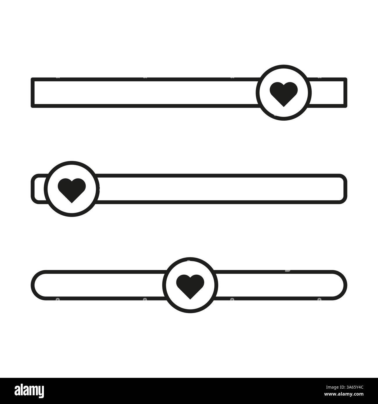 Heart slider icons. Love interaction symbols. Black and white bars ...