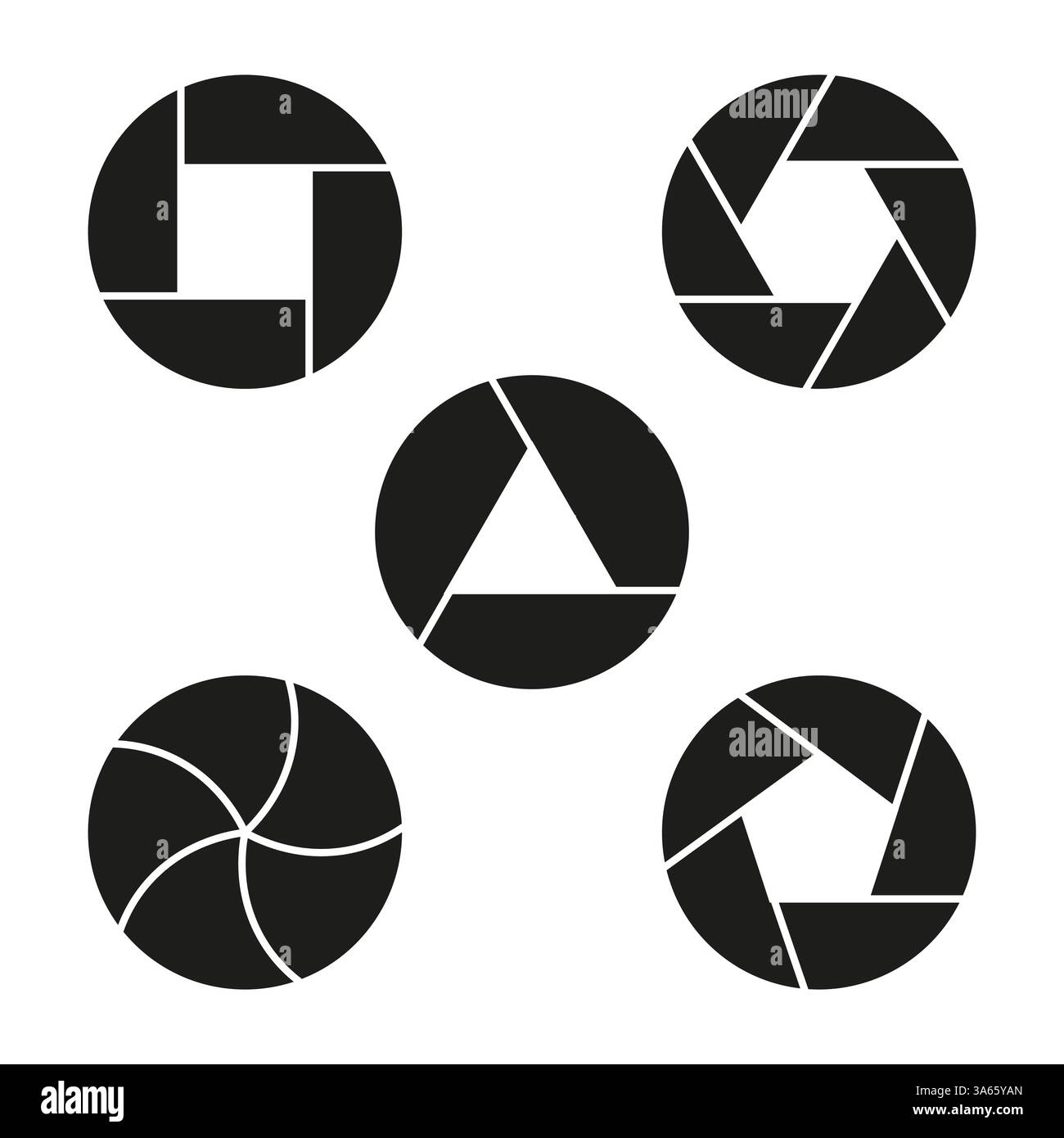 Shutter vector icon. Camera aperture shapes. Black and white symbols. Photography tool concept ...