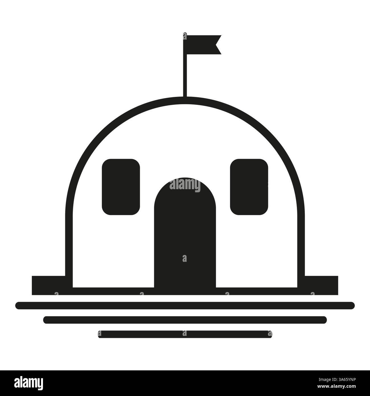 Building with flag. Simple architecture icon. Dome roof shape. Vector ...