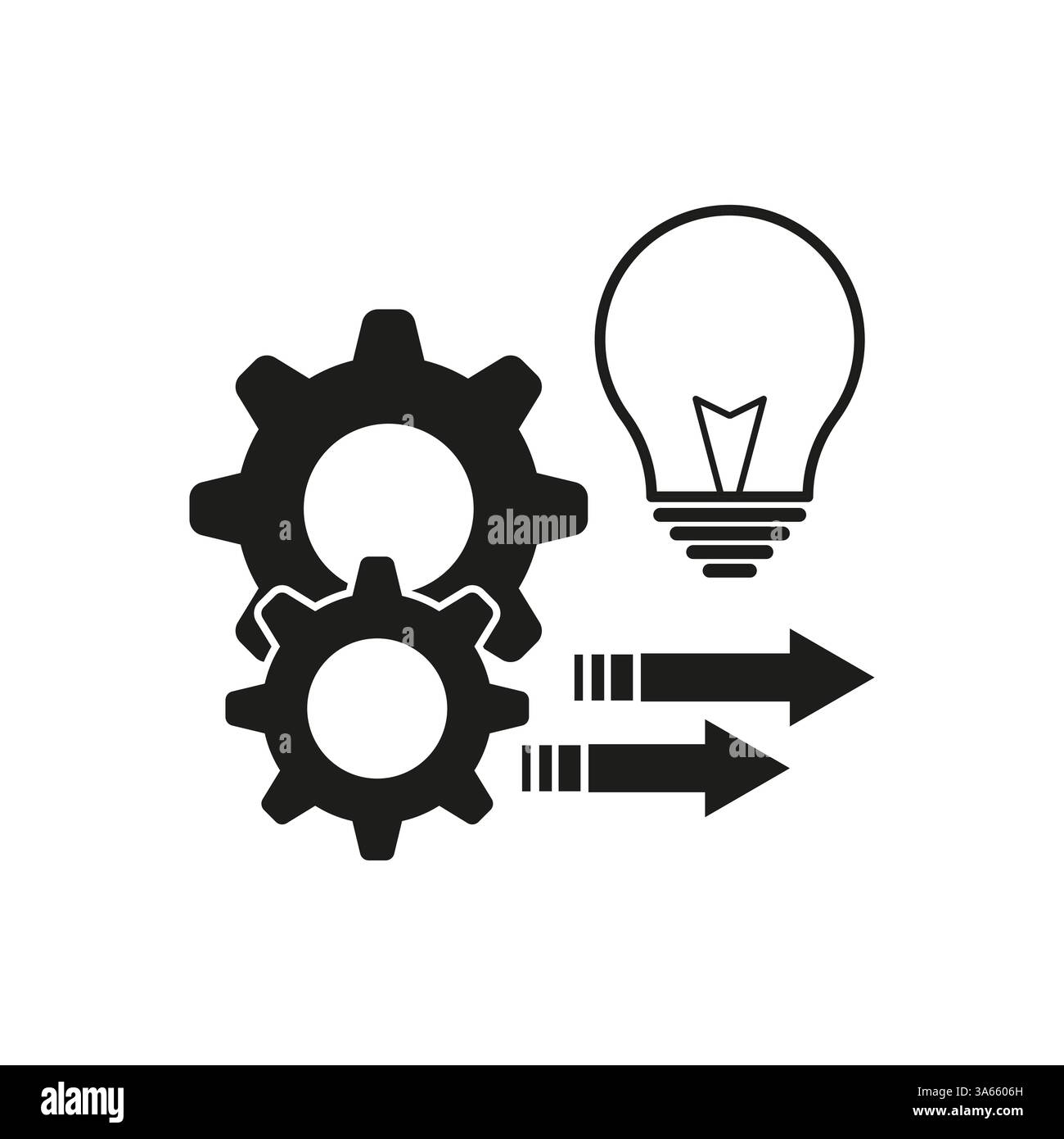 Gear icons with light bulb. Innovation and process concept. Arrows indicating progress. Vector ...