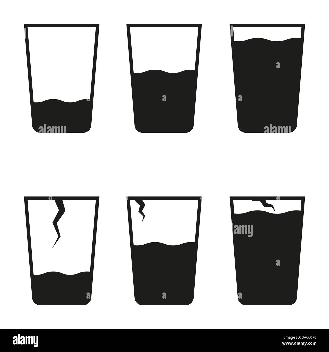 Glass symbol design. Cracked and filled icons. Beverage container ...