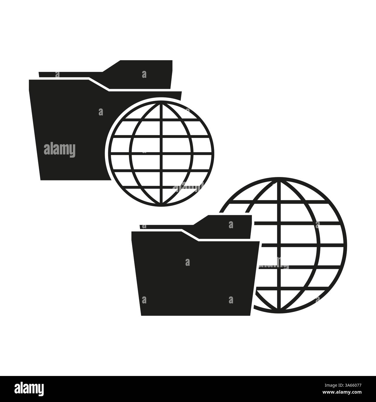 Folder and globe icons. Abstract vector shapes. Black and white designs ...