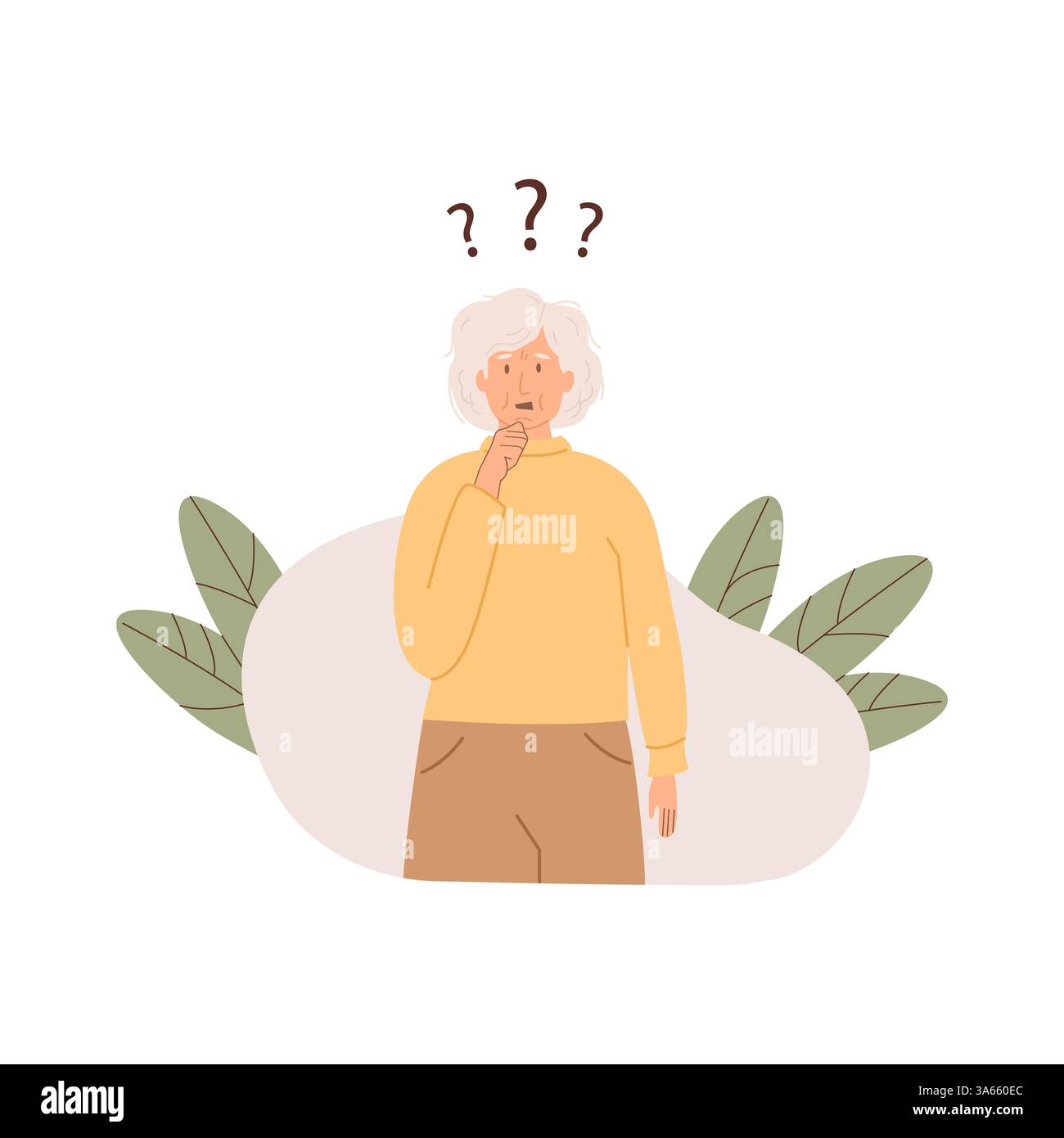 Elderly woman experiencing memory loss and confusion. Thoughtful old ...