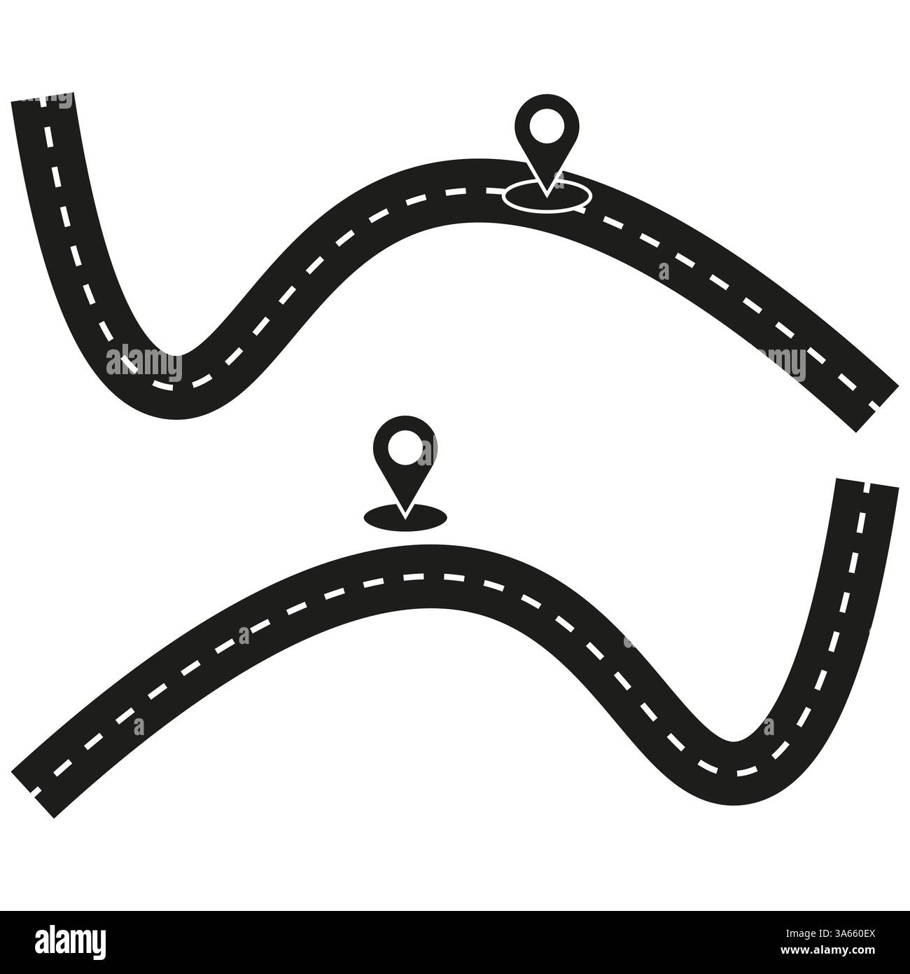 Curved road with marker. Black road. Location pin symbol. Navigation ...