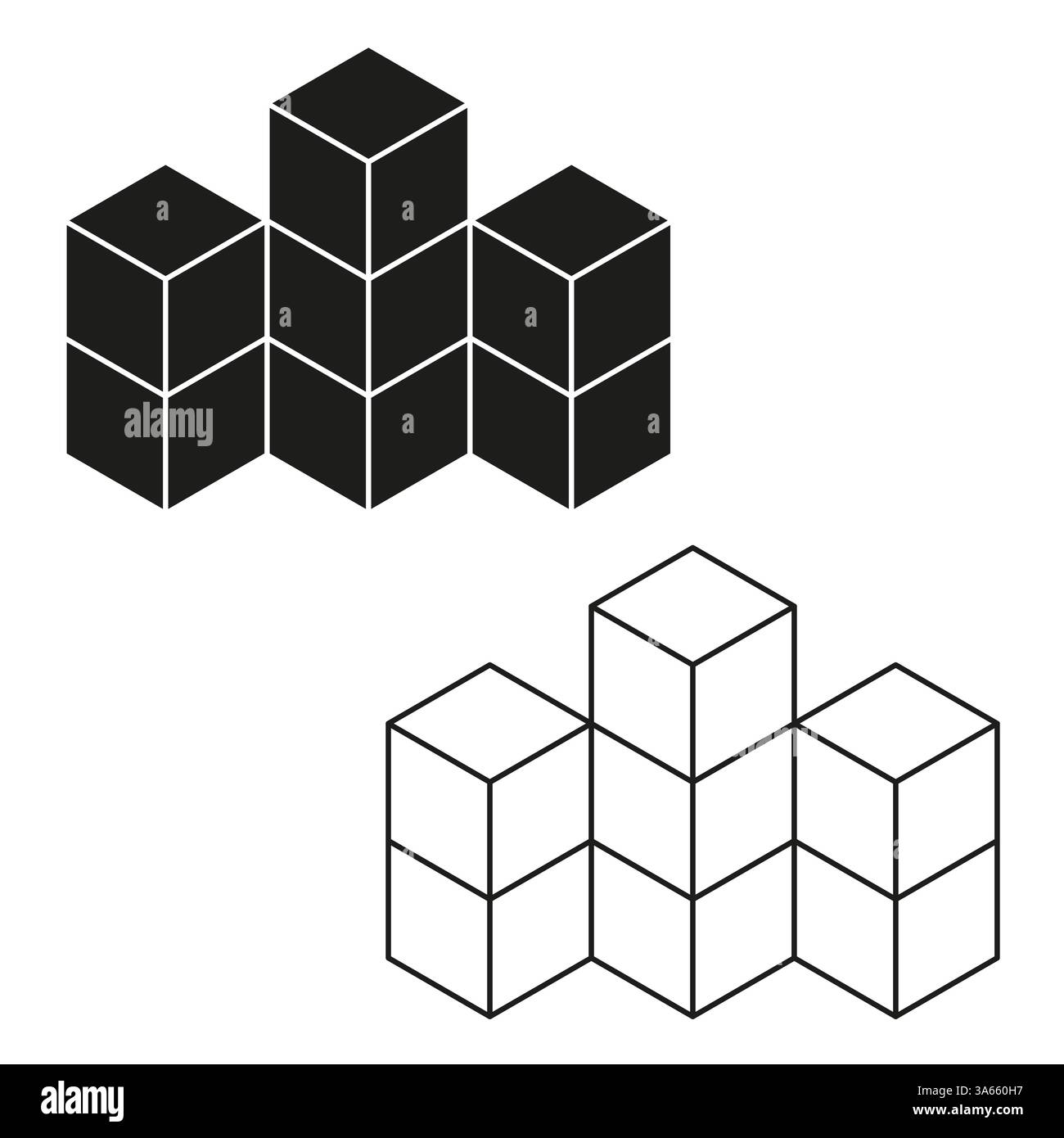 Stacked cubic shapes. Geometric arrangement design. Abstract black and ...