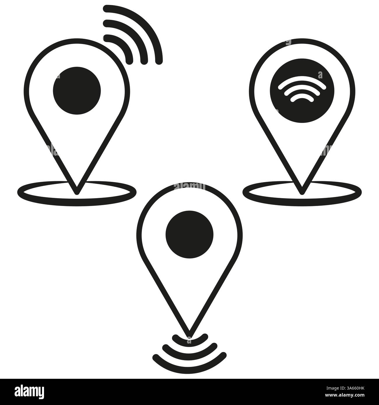 Location pin icon. Wireless signal focus. Black vector symbol. Modern ...