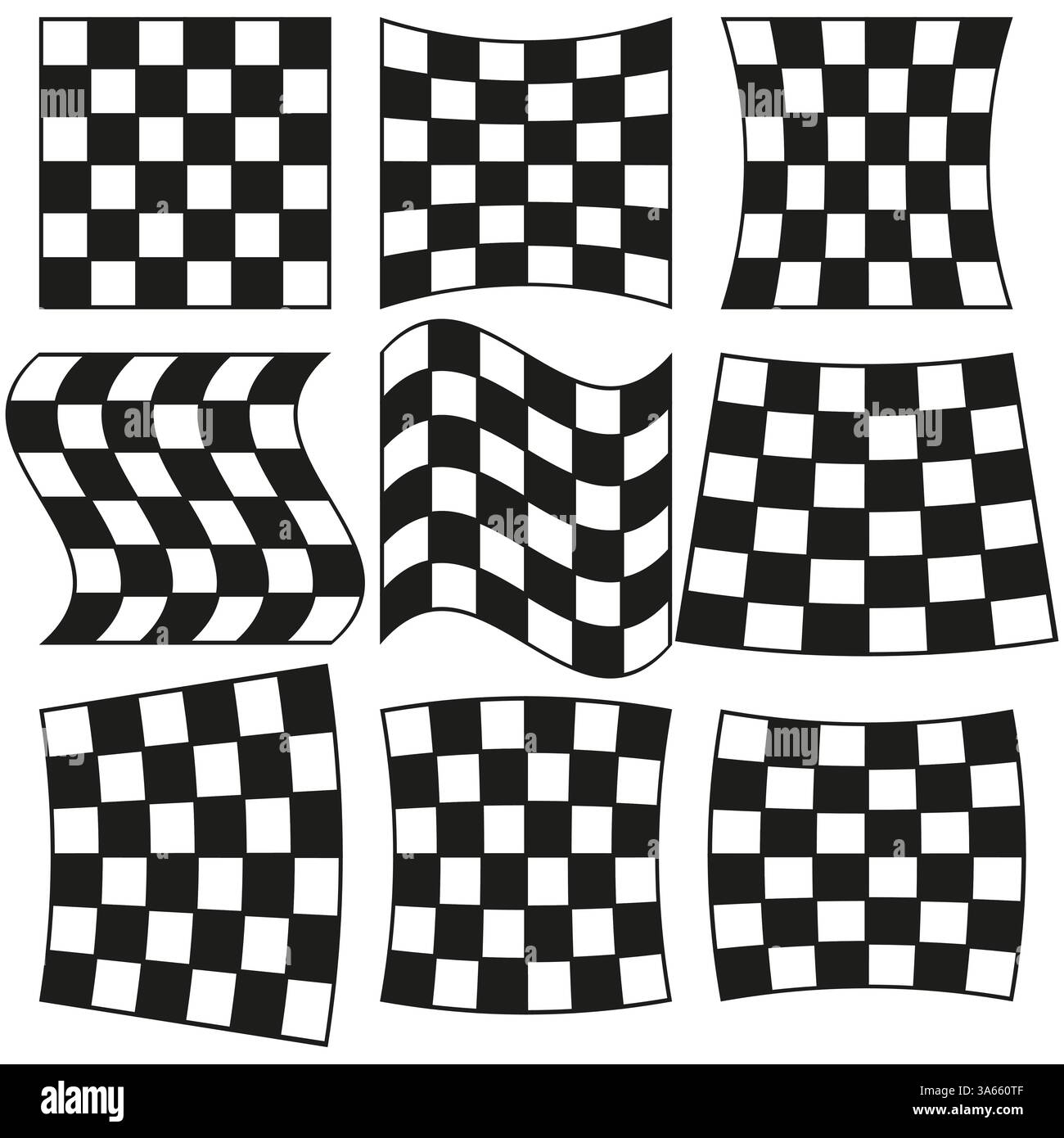 Checkered flag pattern. Wavy geometric design. Black white abstract texture. Optical illusion ...