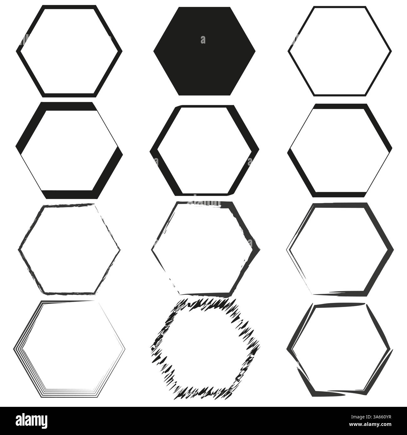 Hexagon frame icons. Geometric vector shapes. Black and white hexagonal ...