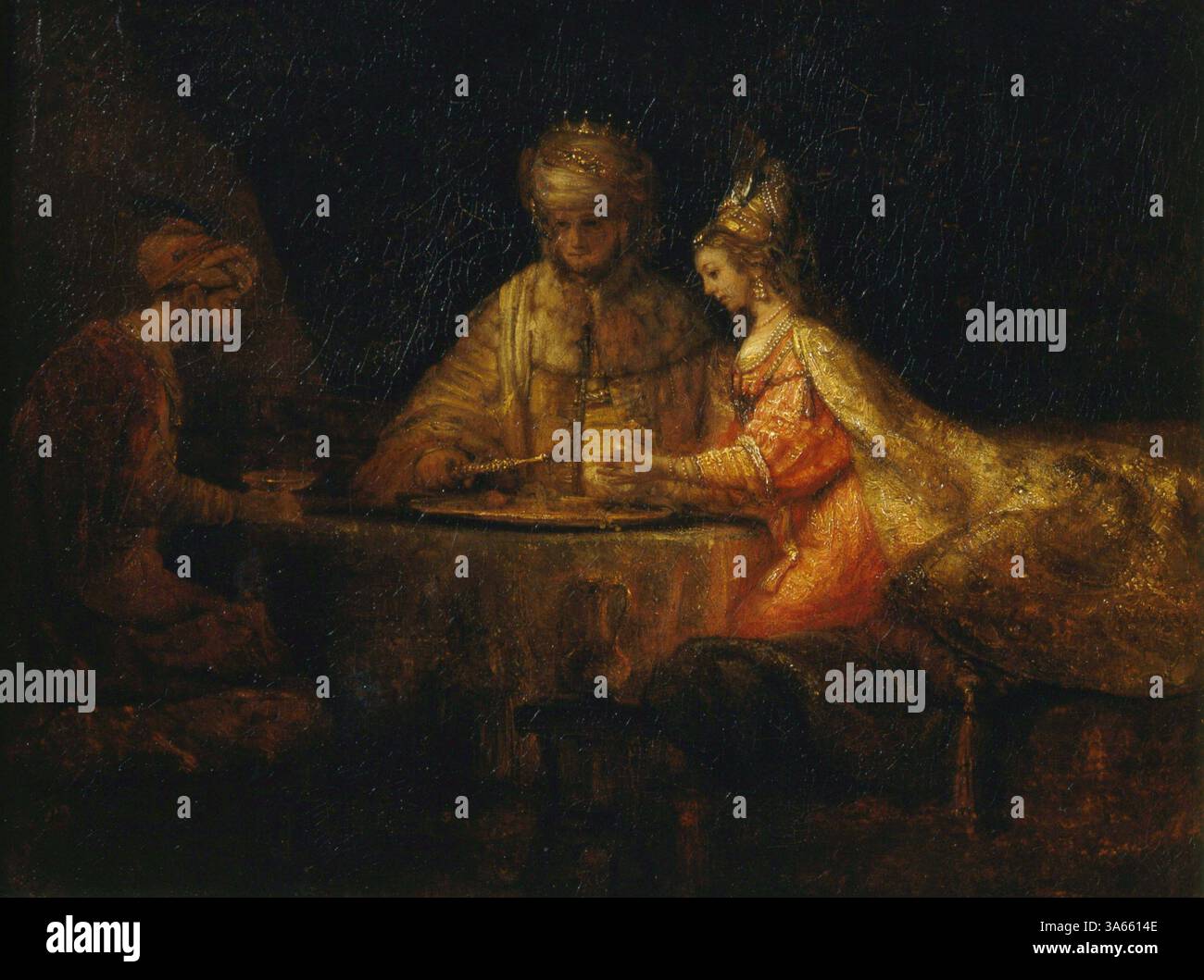Ahasuerus and Haman at the Feast of Esther by Rembrandt, 1660 Stock ...