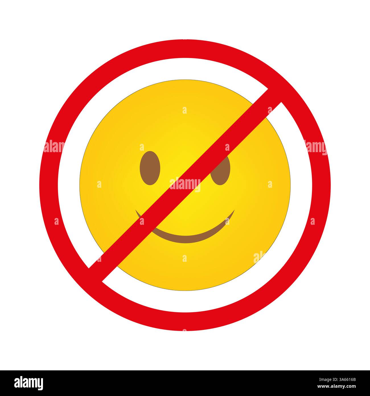 Happy emoji crossed. Red prohibition symbol. No smile icon. Vector ...