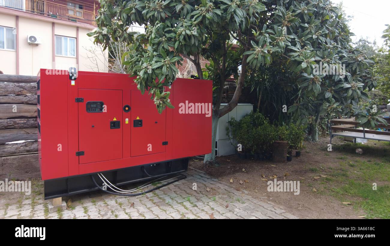 Red mobile diesel generator for emergency electrical power Stock Photo ...