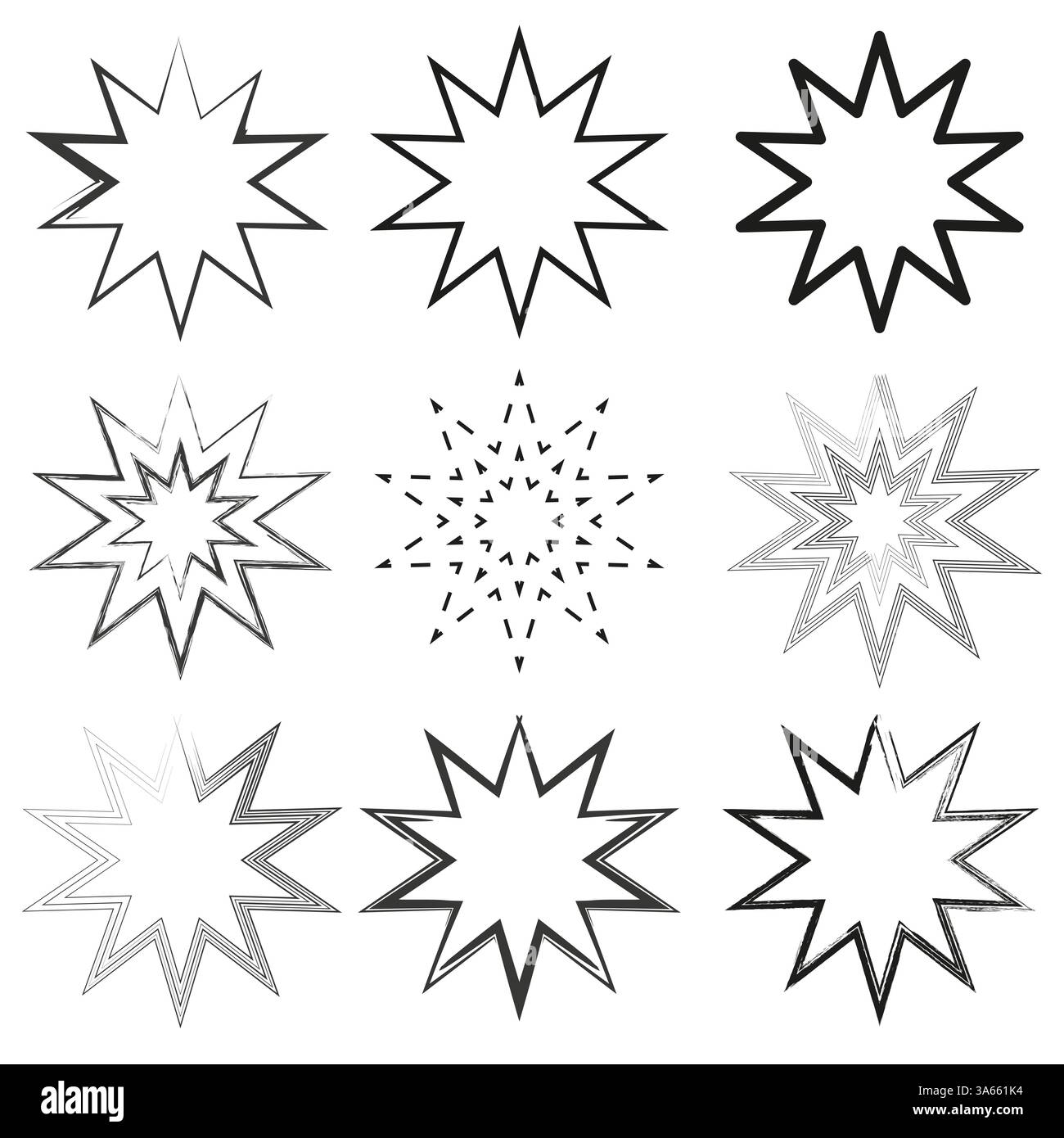 Starburst abstract shapes. Black and white graphic patterns. Decorative ...