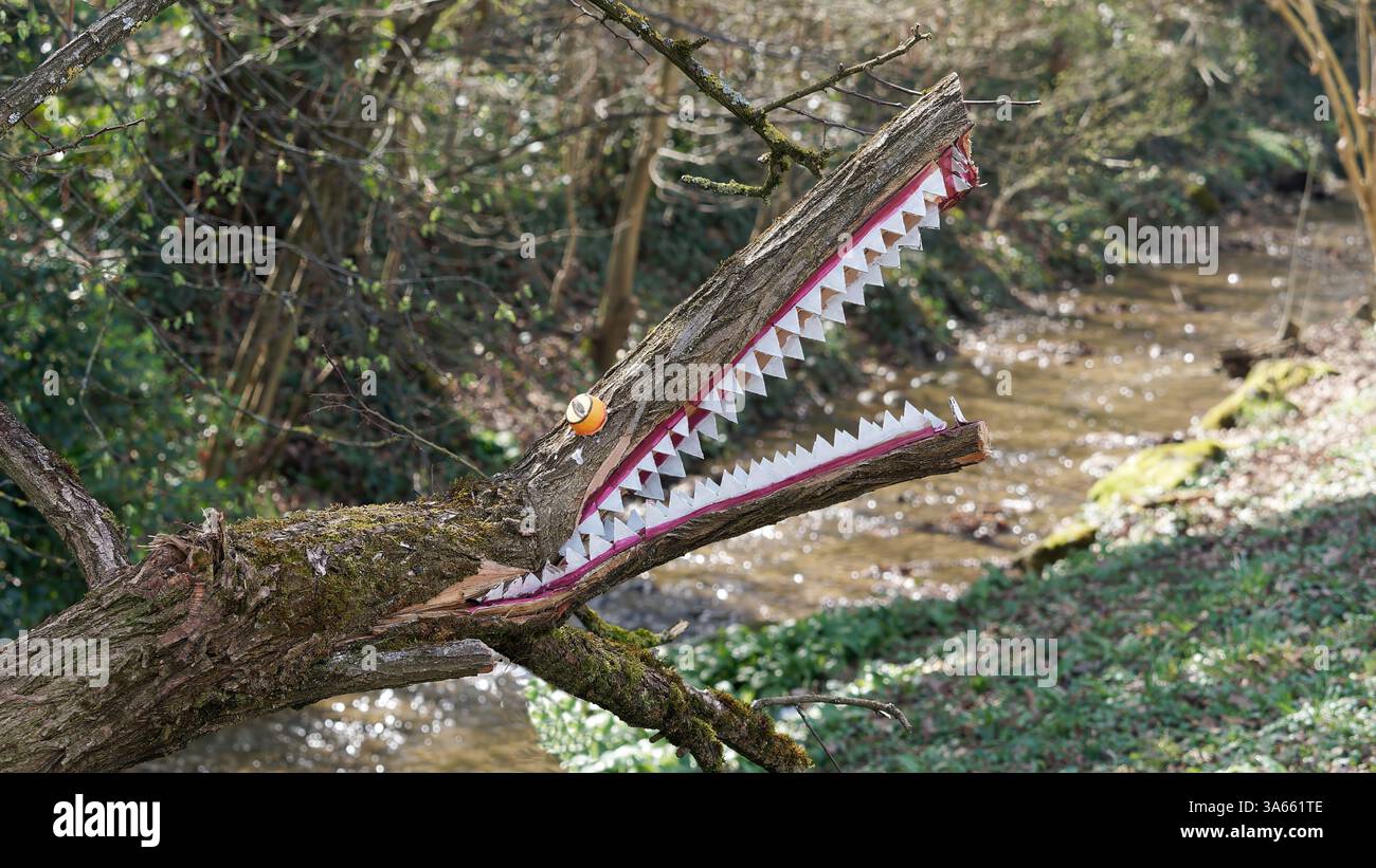 Creative Decoration Resembling an Animal in a Forest Setting by a ...