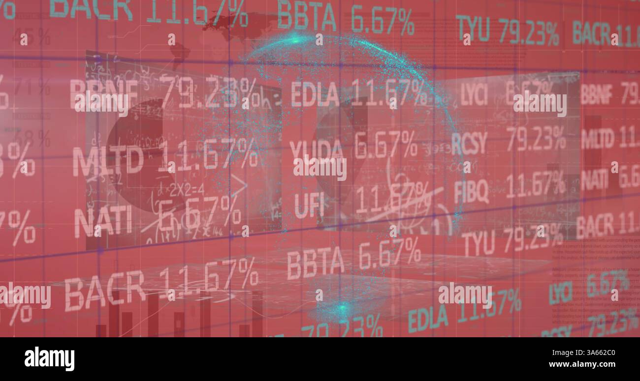 Stock market data displayed on digital screen with financial graphs ...