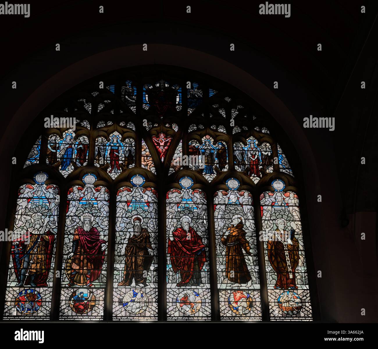 Stained glass window, featuring kings and saints at Holy Trinity ...