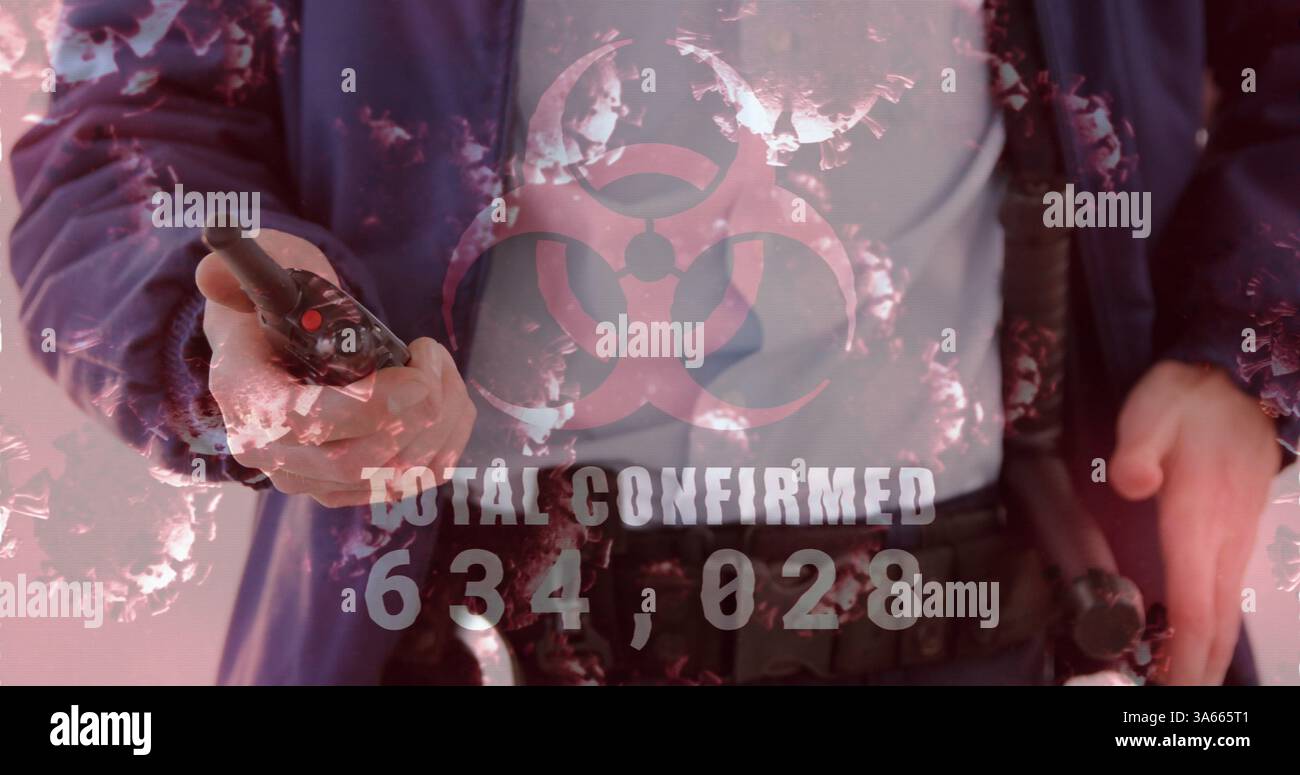 Image of a hazard sign with total confirmed number rising with cells ...