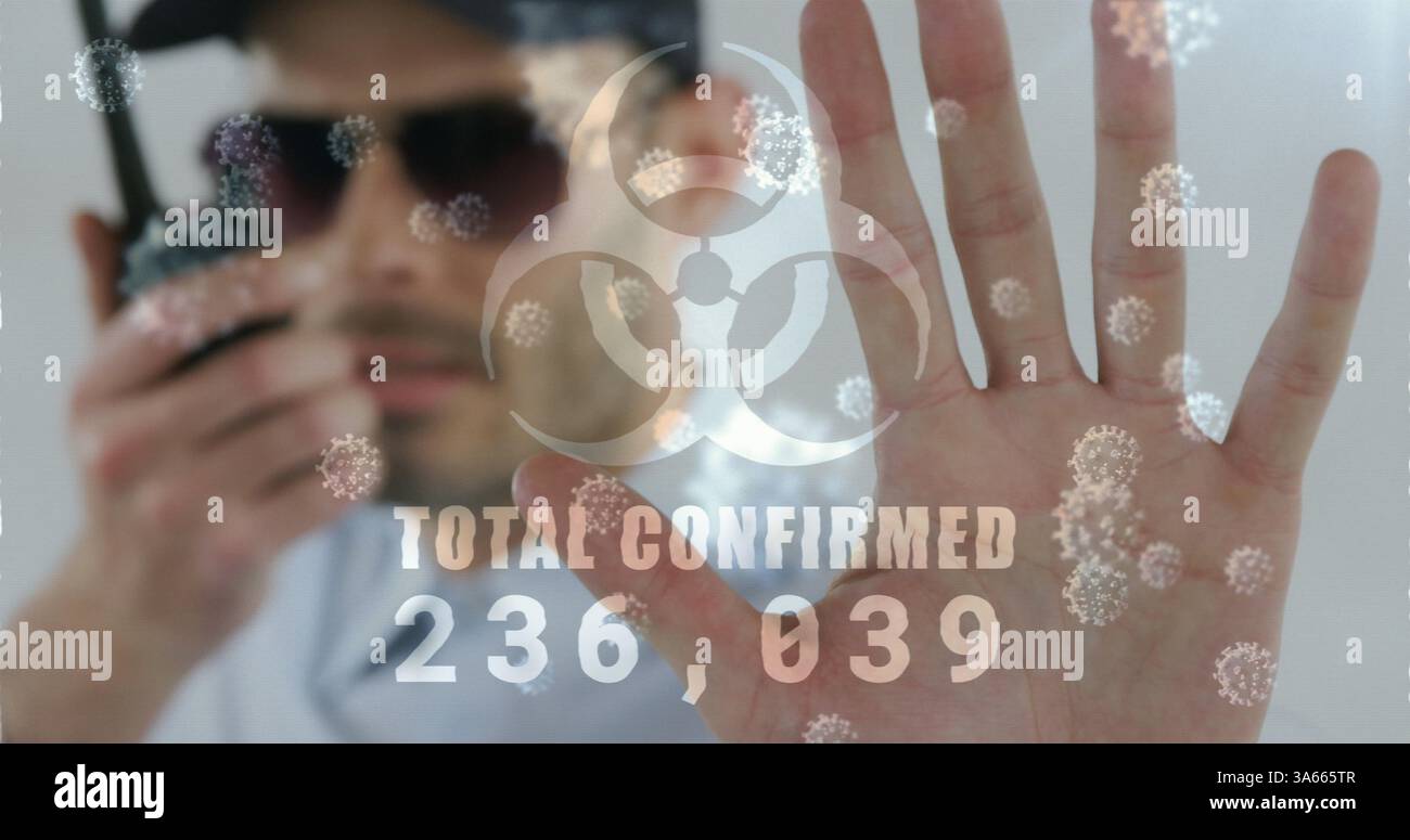 Image of a hazard sign with total confirmed number rising with cells ...