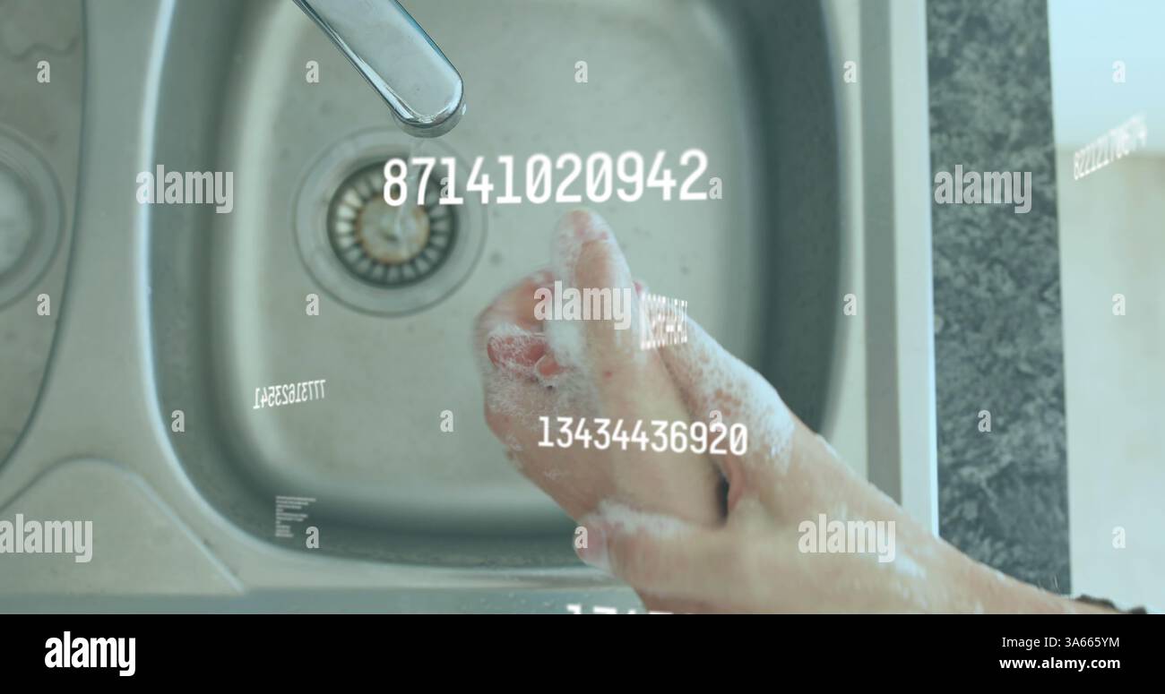 Digital composition of multiple changing numbers floating against ...