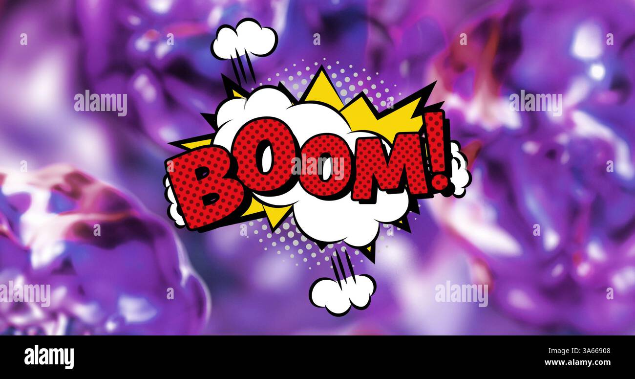Image of boom text in red letters in retro speech bubble over glowing ...