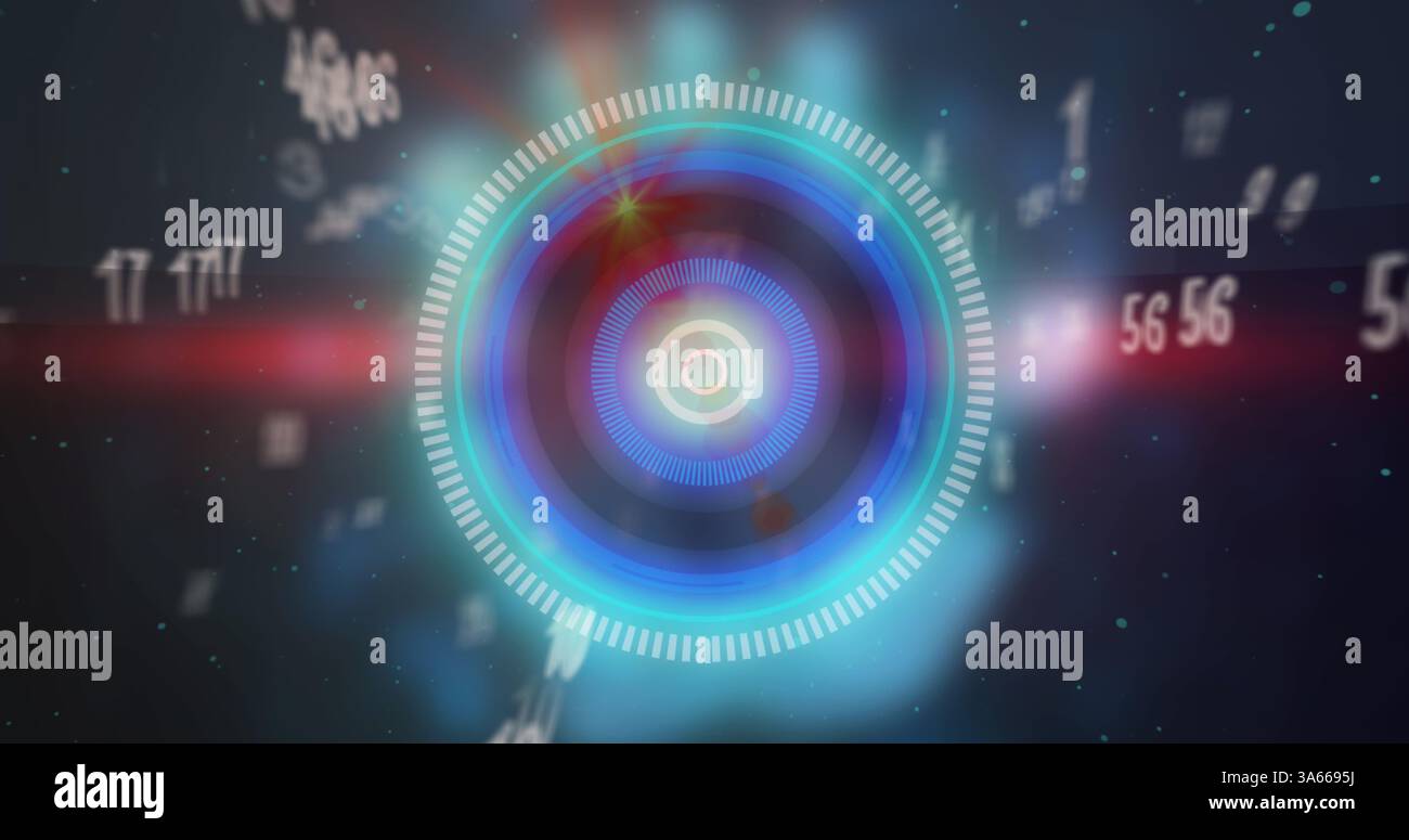 Image of blue circular scope scanning with falling numbers and red ...
