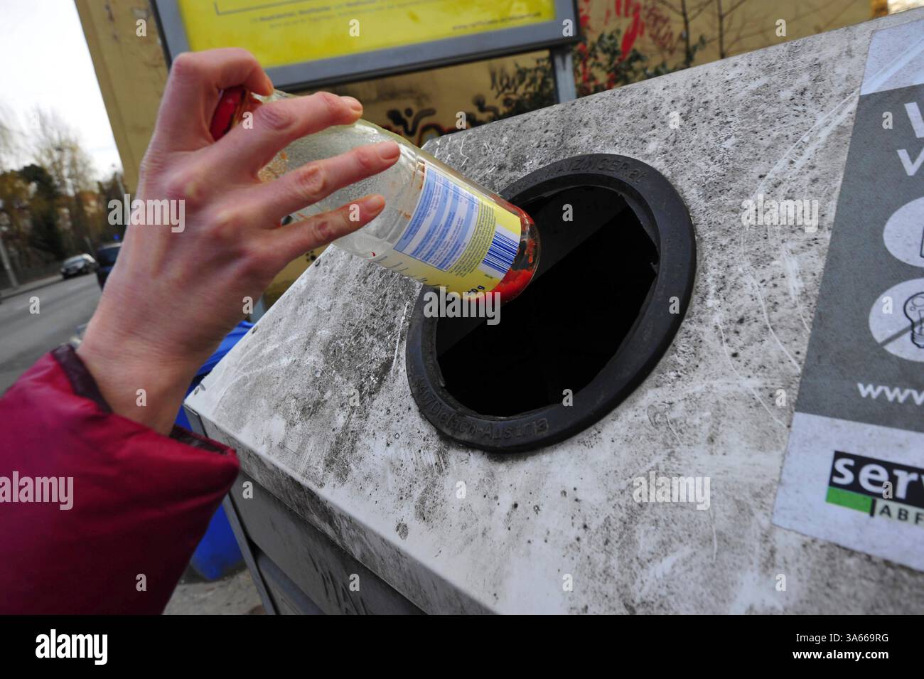 waste glass collection in garbage can and recycling for reusing ...