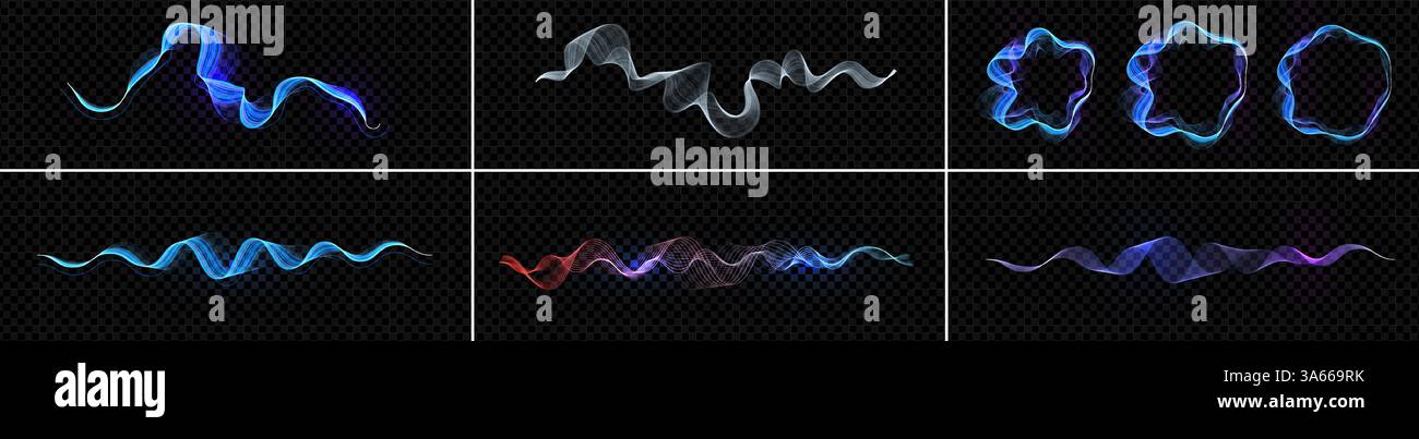 Multicolor glowing waveform with dynamic curves. Abstract digital sound ...